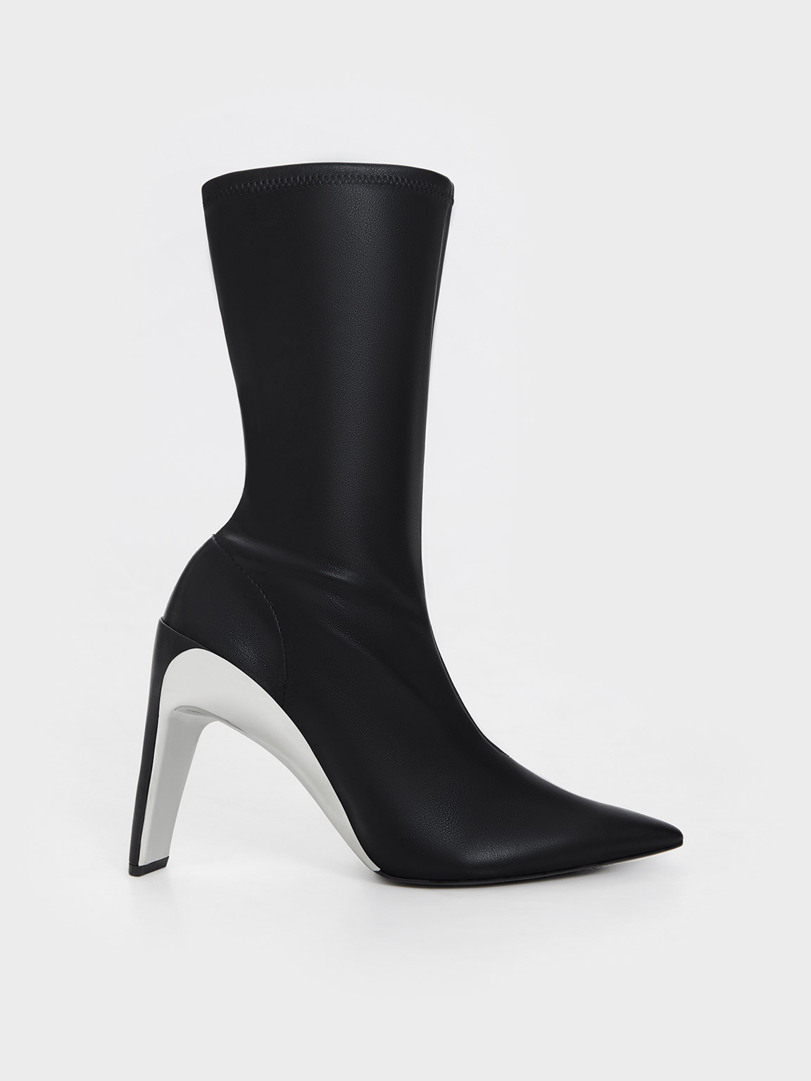 Black Devon Metallic Blade-Heel Ankle Boots - CHARLES & KEITH TW