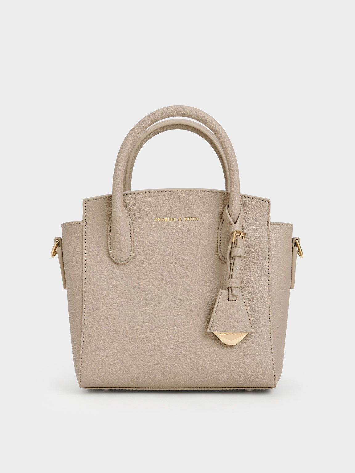 Taupe Double Handle Trapeze Tote Bag - CHARLES & KEITH MY