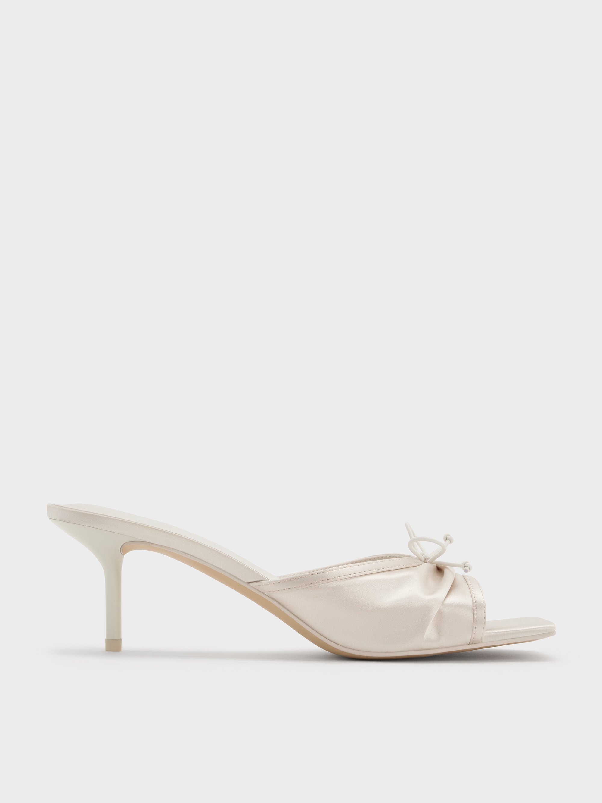 Chalk Sadira Satin Ruched Bow Heeled Mules - Chalk - Shoes - CHARLES ...