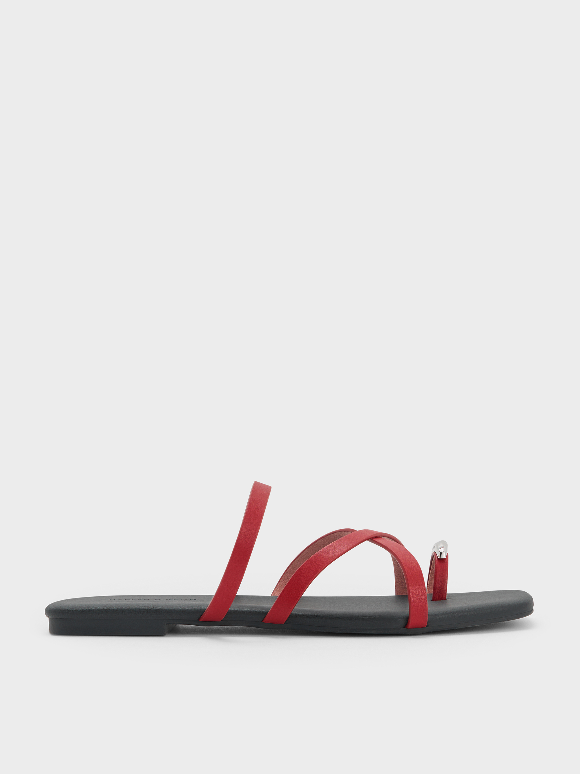 Red Metallic-Accent Strappy Toe-Ring Sandals - CHARLES & KEITH CL
