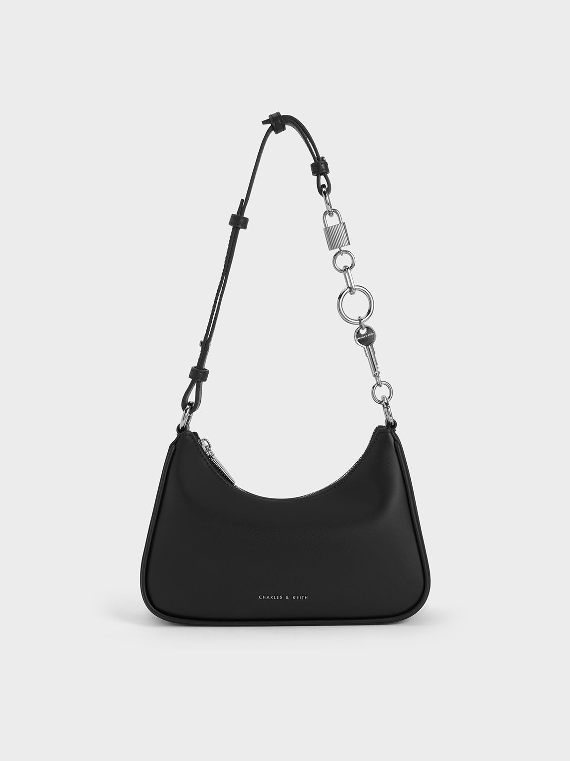 Noir Lock & Key Chain Handle Trapeze Bag - CHARLES & KEITH CL