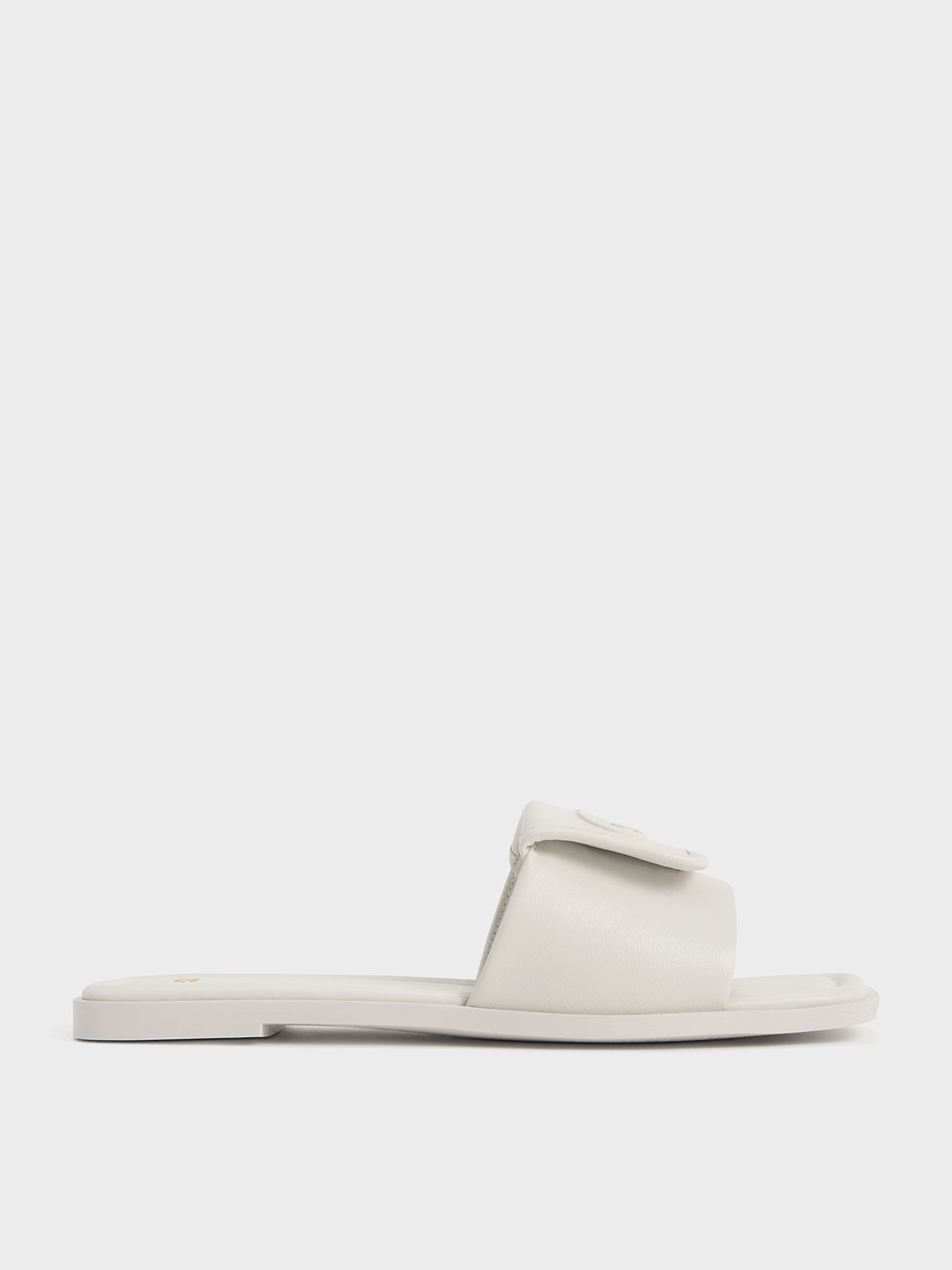 White Leather Slide Sandals - CHARLES & KEITH PA