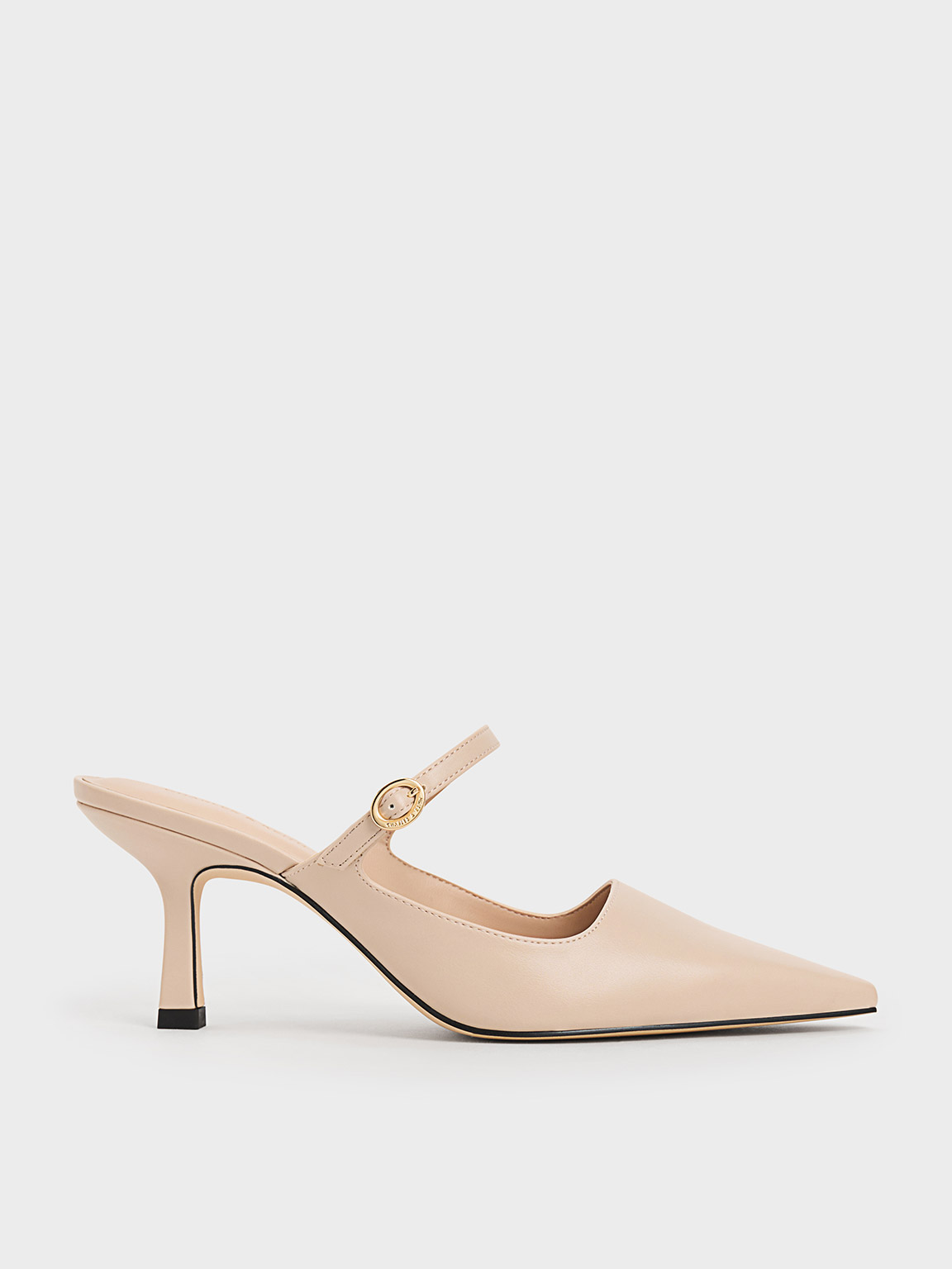 Nude Buckle-Strap Heeled Mules - CHARLES & KEITH International
