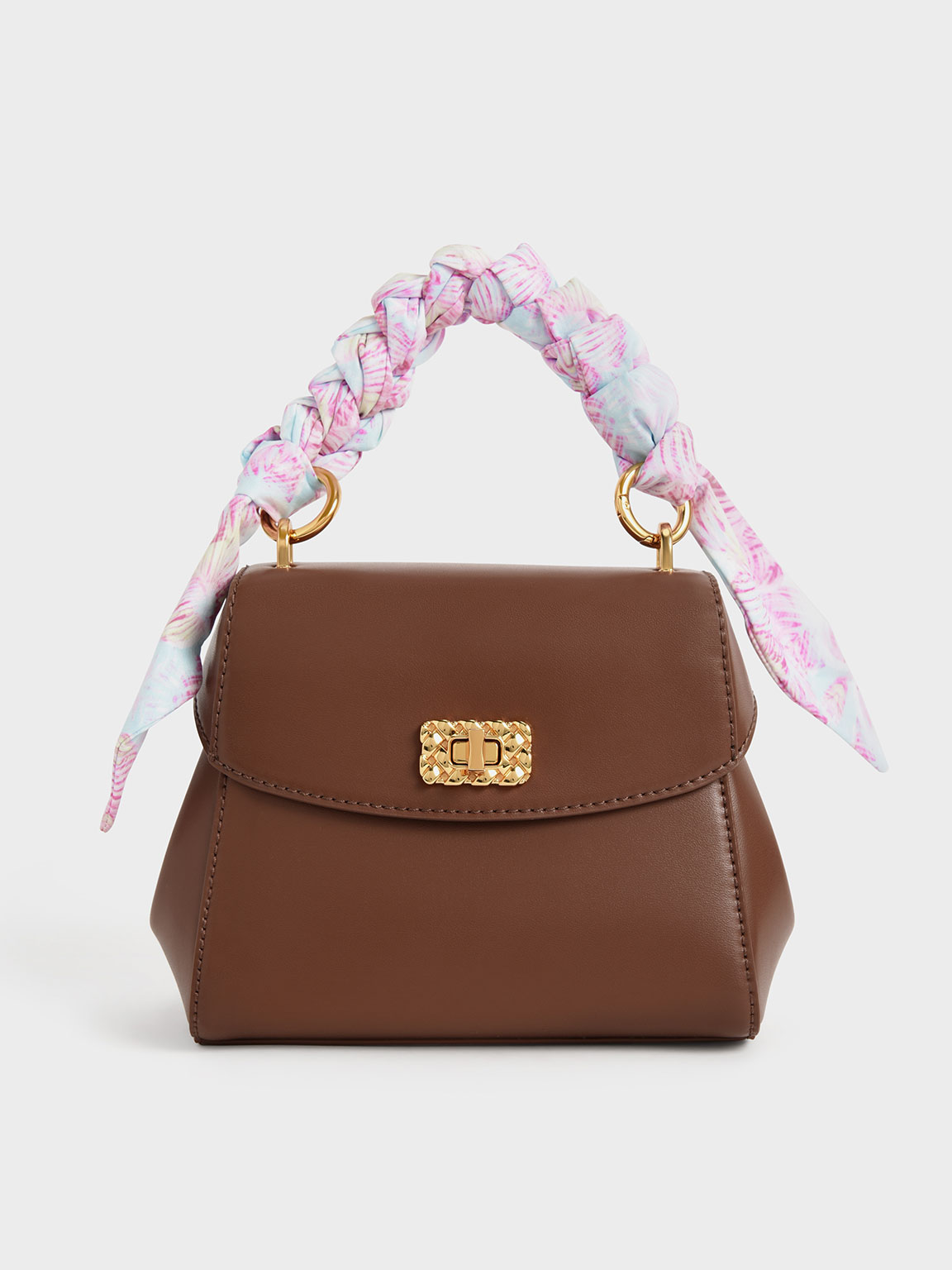 Chocolate Ulani Scarf-Wrapped Top Handle Bag - CHARLES & KEITH KR