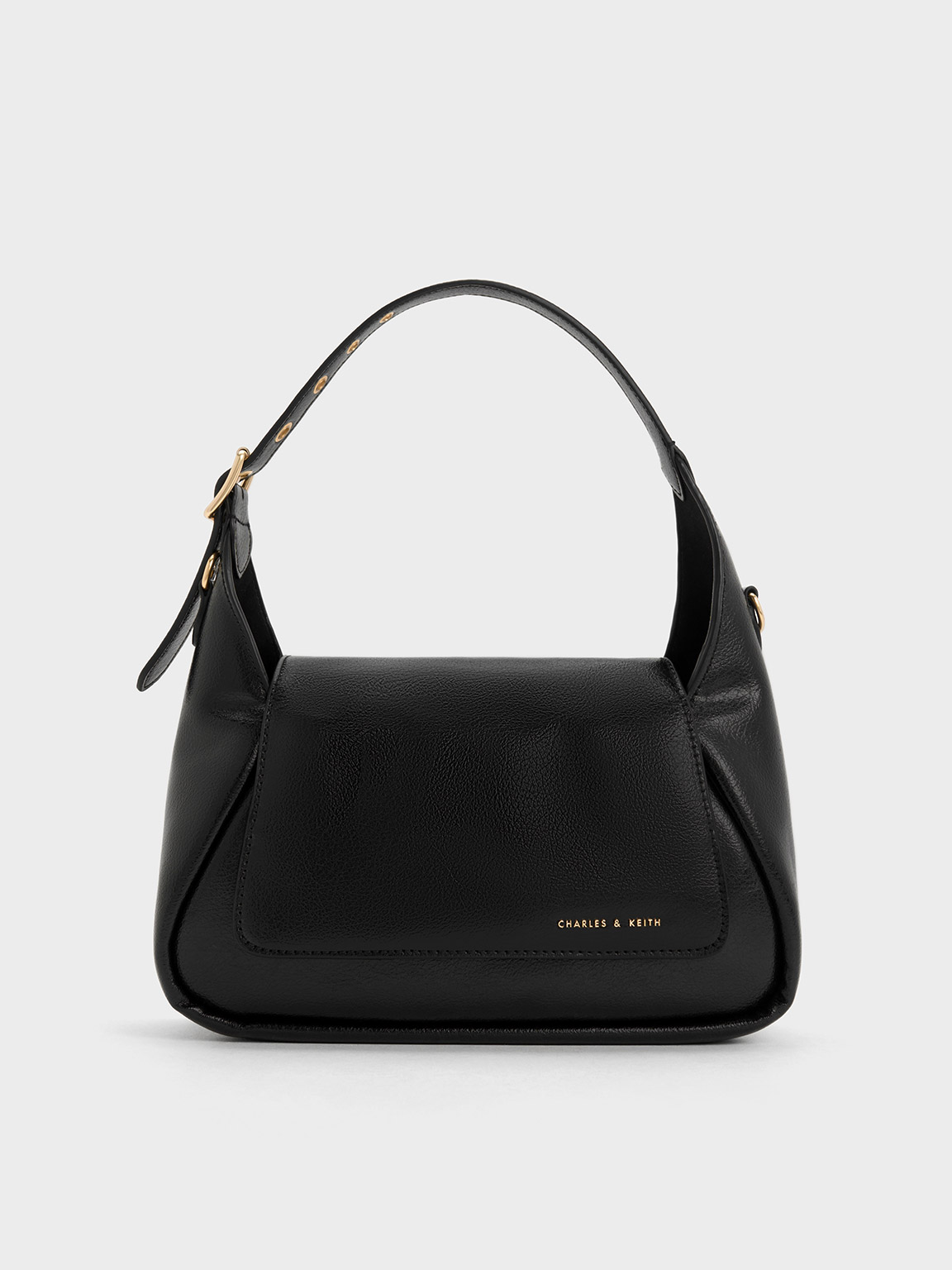 Black Buzz Front Flap Hobo Bag - CHARLES & KEITH AU