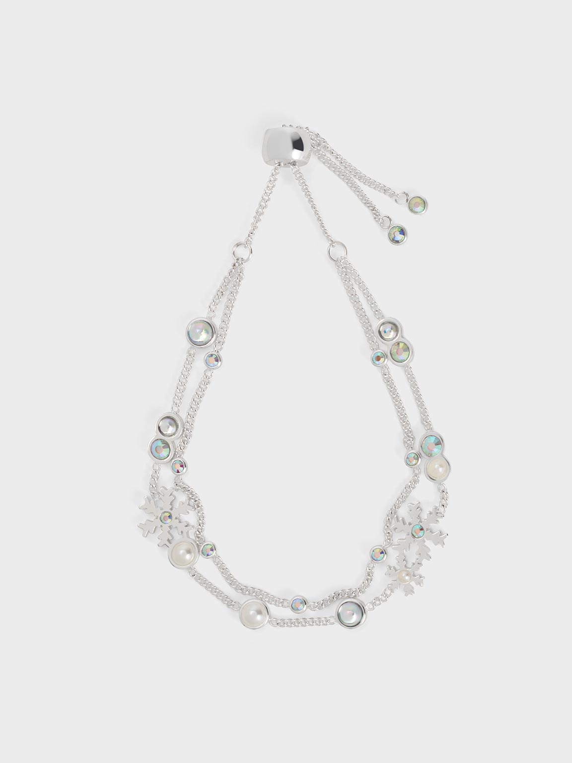 Silver Snowflake-Motif Pearl & Crystal Double Bracelet - CHARLES & KEITH MX