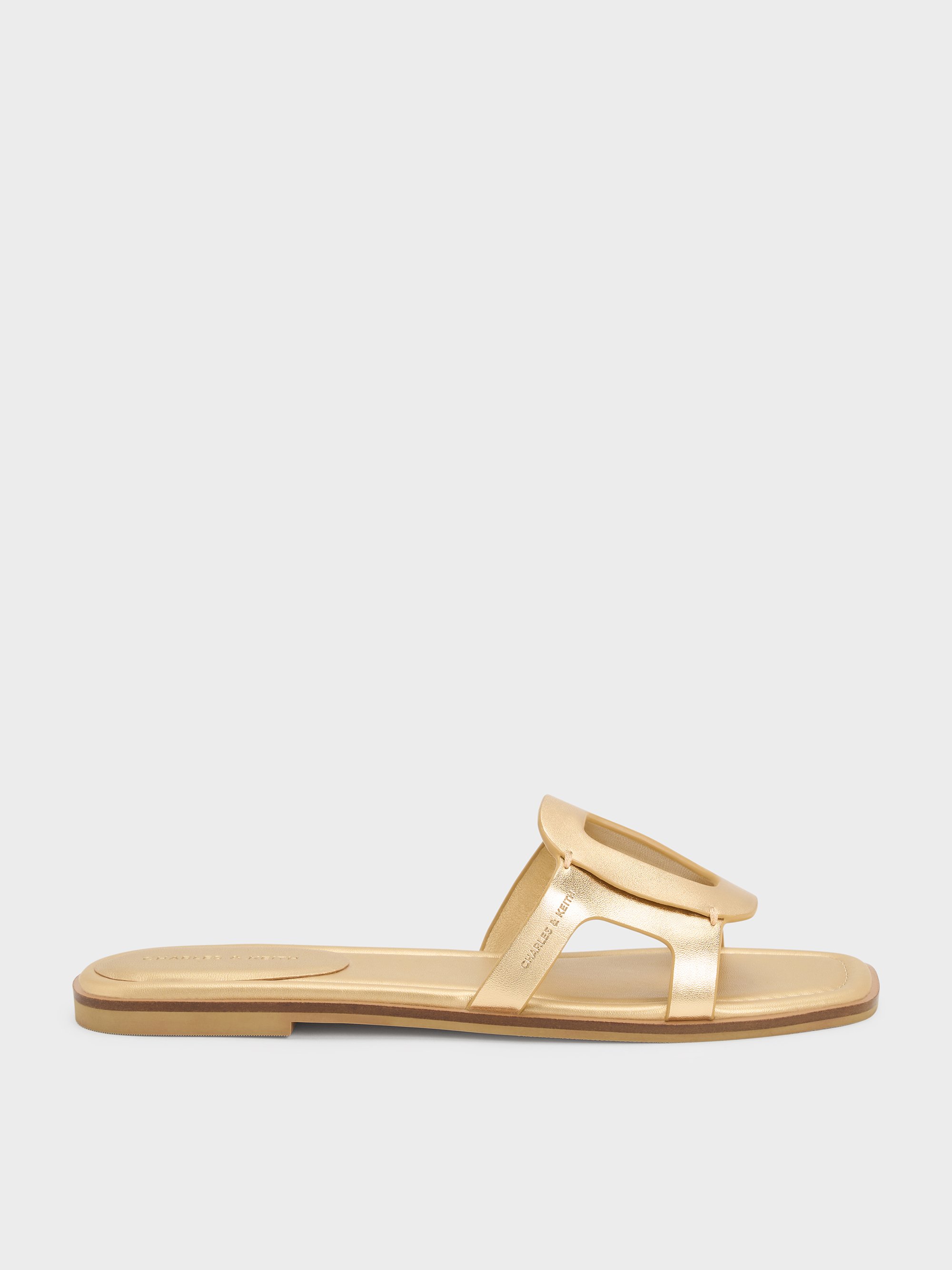 Gold Easley Metallic Cut-Out Slide Sandals - CHARLES & KEITH SG