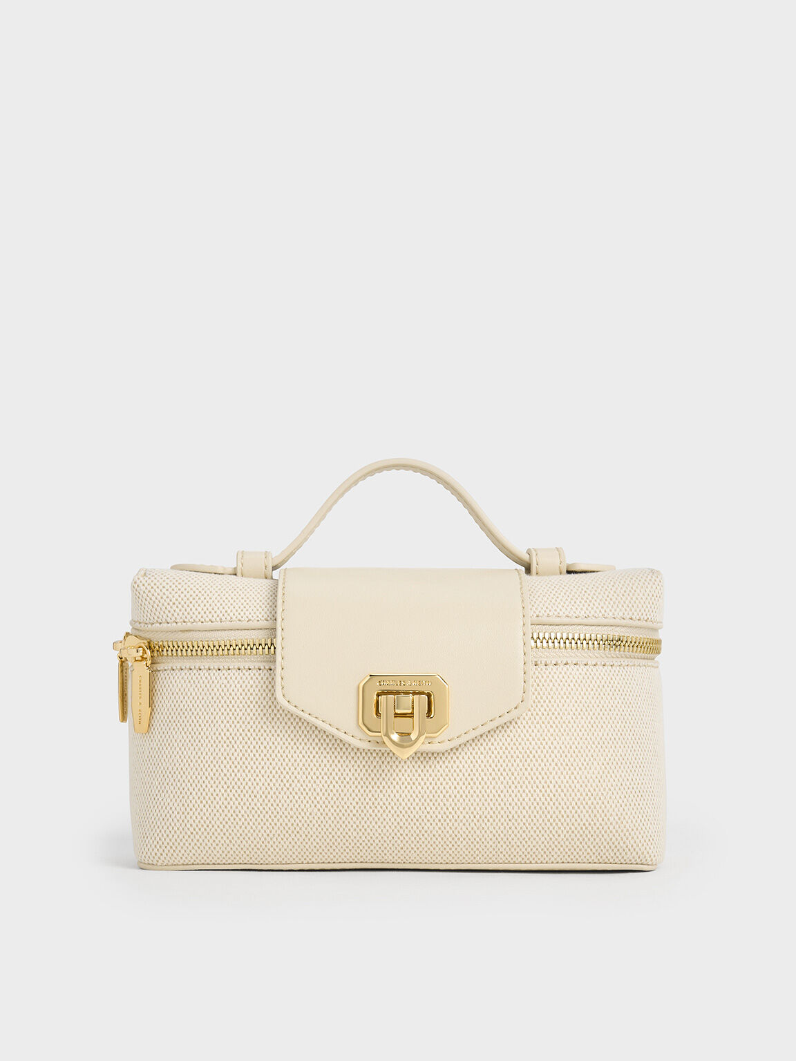 Beige Arwen Canvas Top Handle Vanity Bag - CHARLES & KEITH TR
