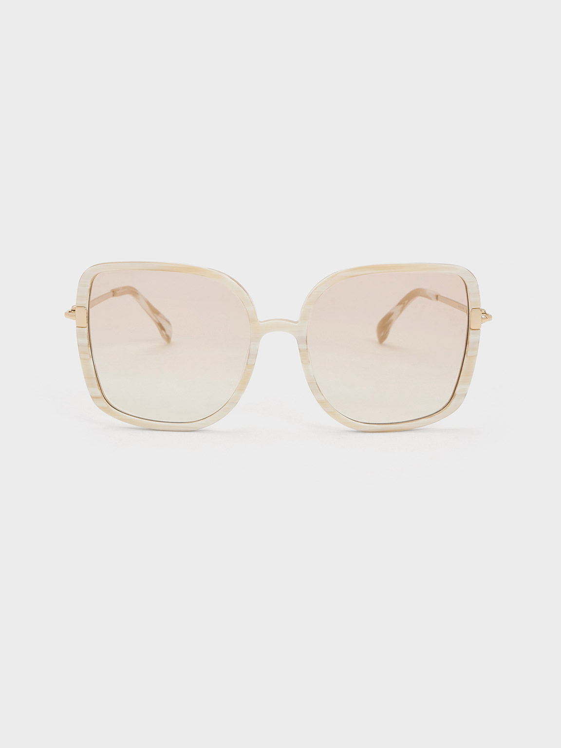 Cream Oversized Square Chain-Link Sunglasses - CHARLES & KEITH US