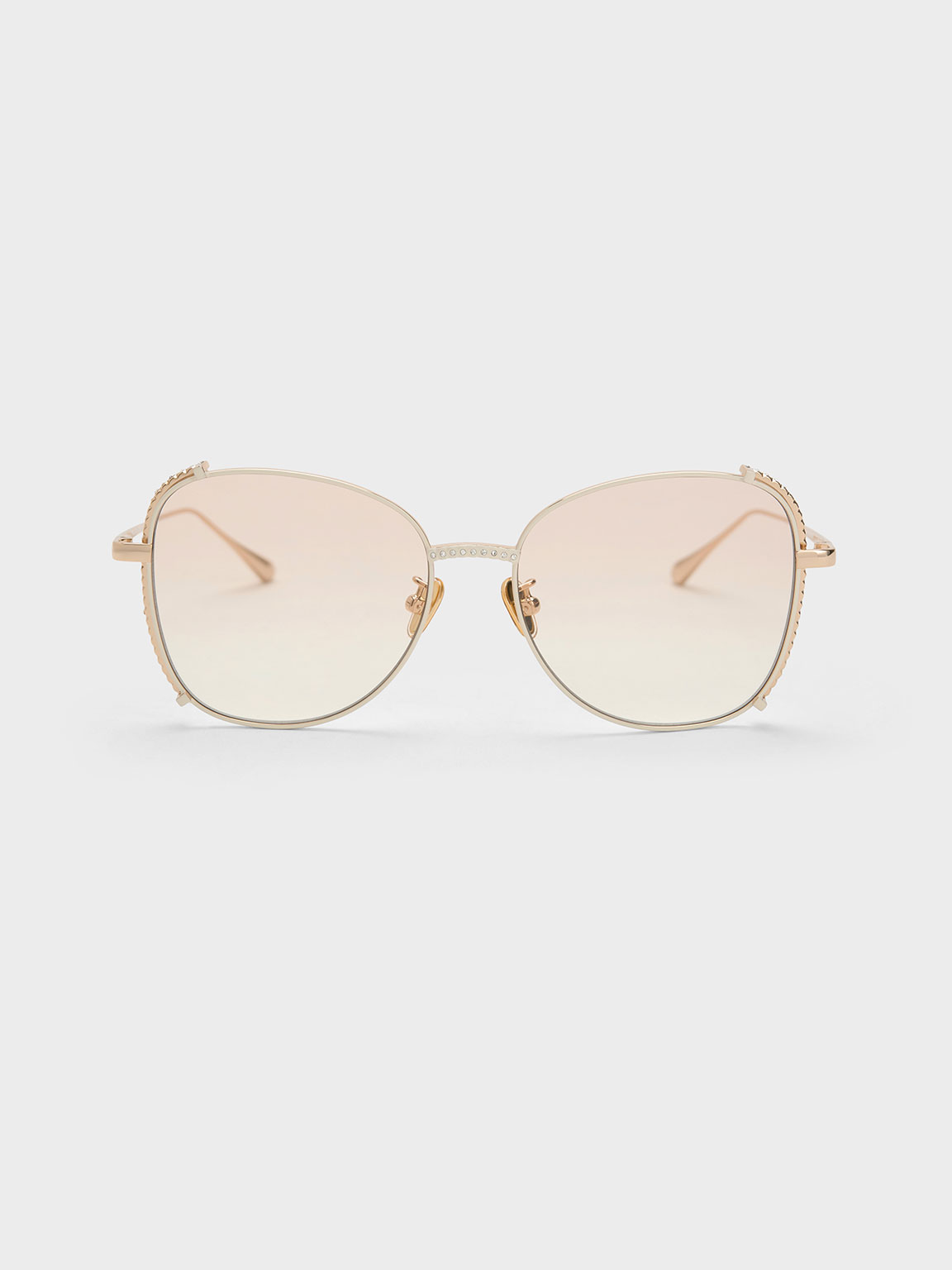 Cream Embellished Half-Frame Butterfly Sunglasses - CHARLES & KEITH US
