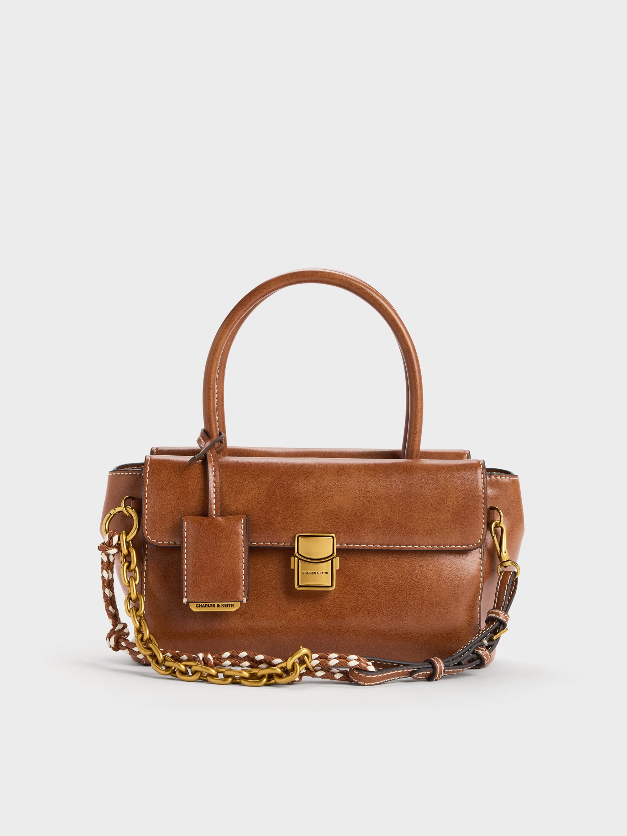 Acelynn 鍊條托特包 - 刷舊黃褐 | CHARLES & KEITH TW
