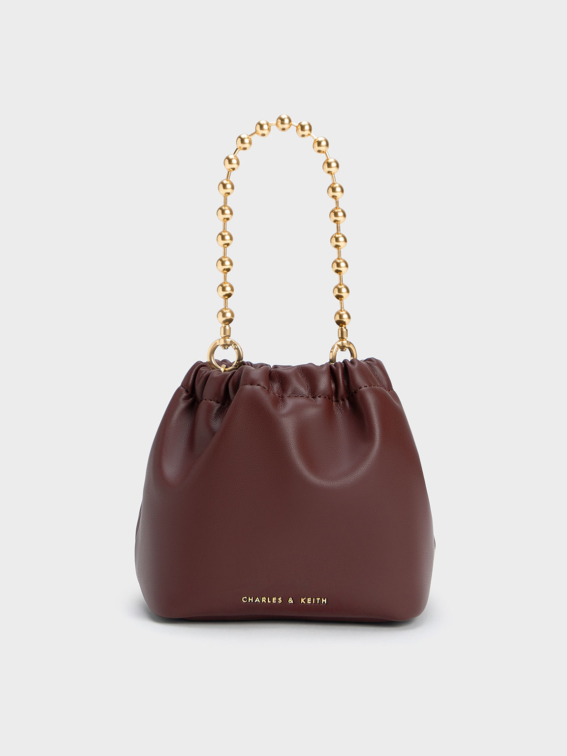 Dark Chocolate Aldora Beaded Handle Bucket Bag - CHARLES & KEITH BR