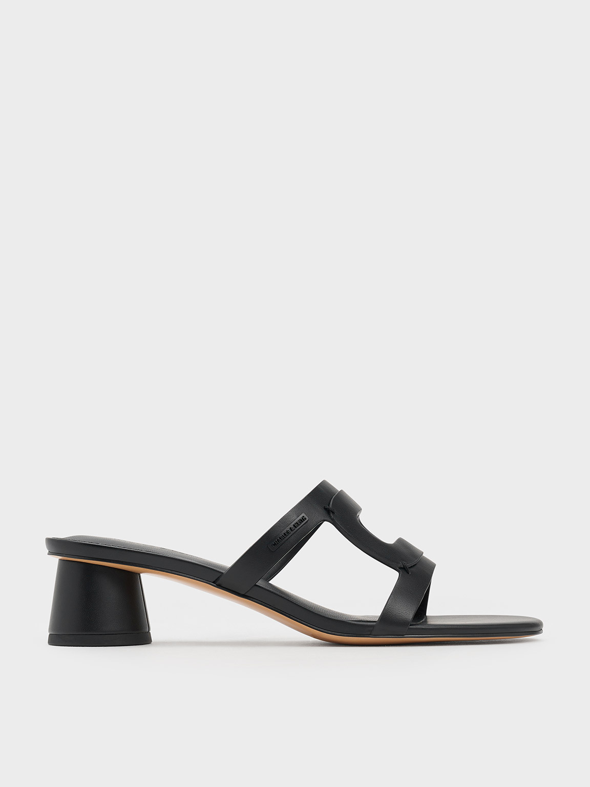 Black Easley Cut-Out Cylinder-Heel Mules - CHARLES & KEITH MY