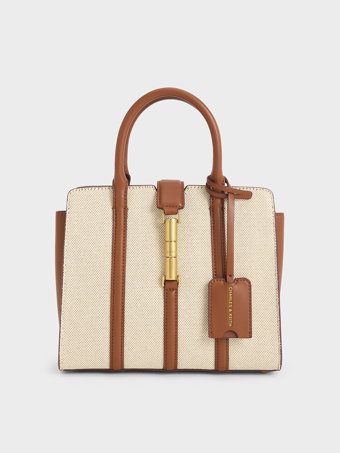 Chocolate Cesia Canvas Metallic Accent Tote Bag - CHARLES & KEITH MX