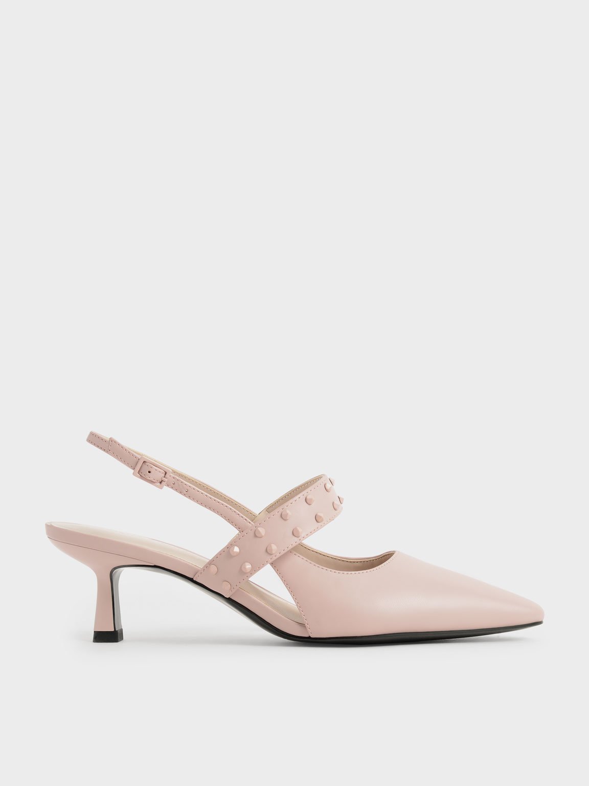 Light Pink Studded Slingback Pumps - CHARLES & KEITH International