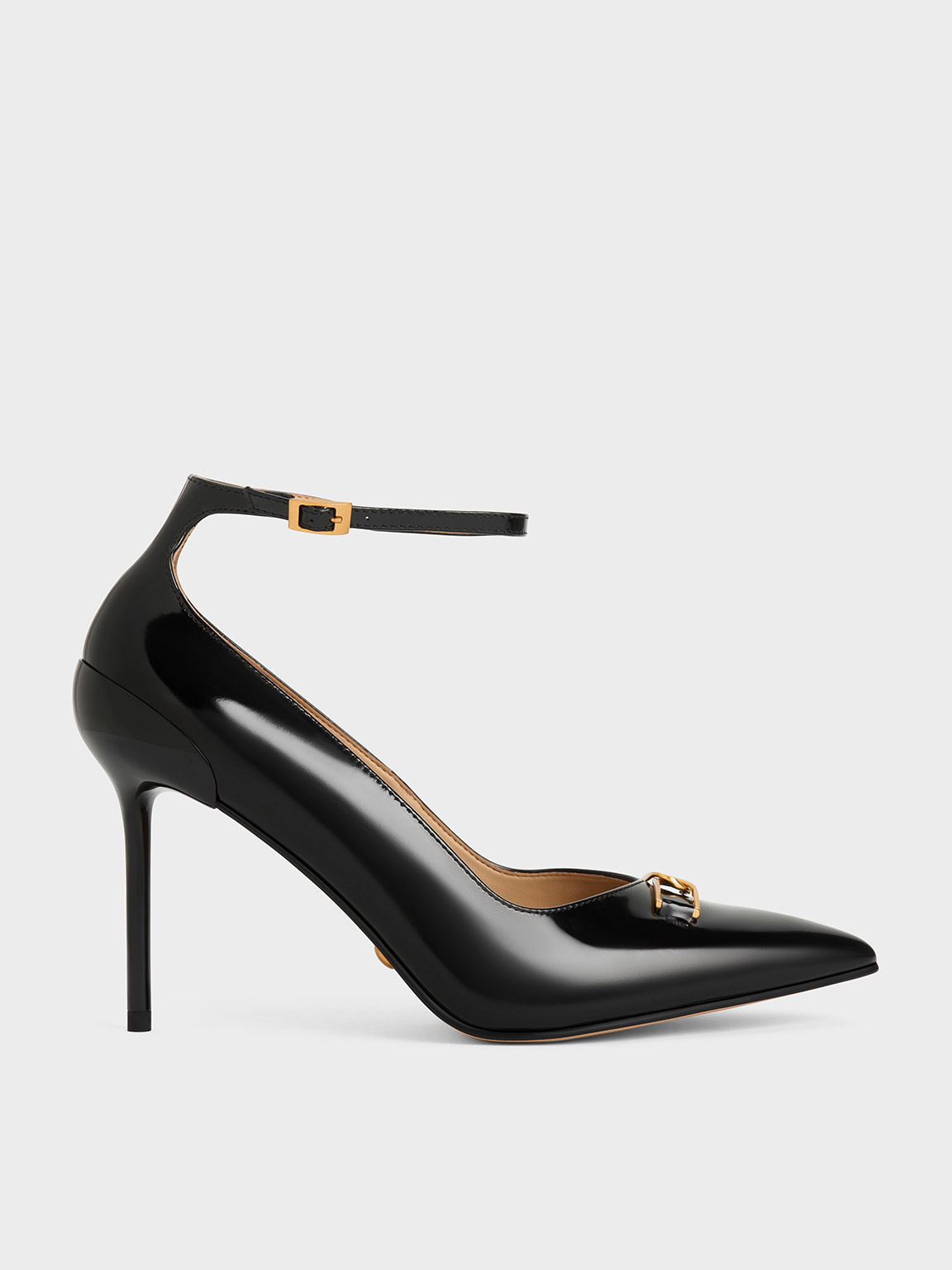 Black Boxed Gabine Leather Stiletto Heel Pumps - CHARLES & KEITH TW