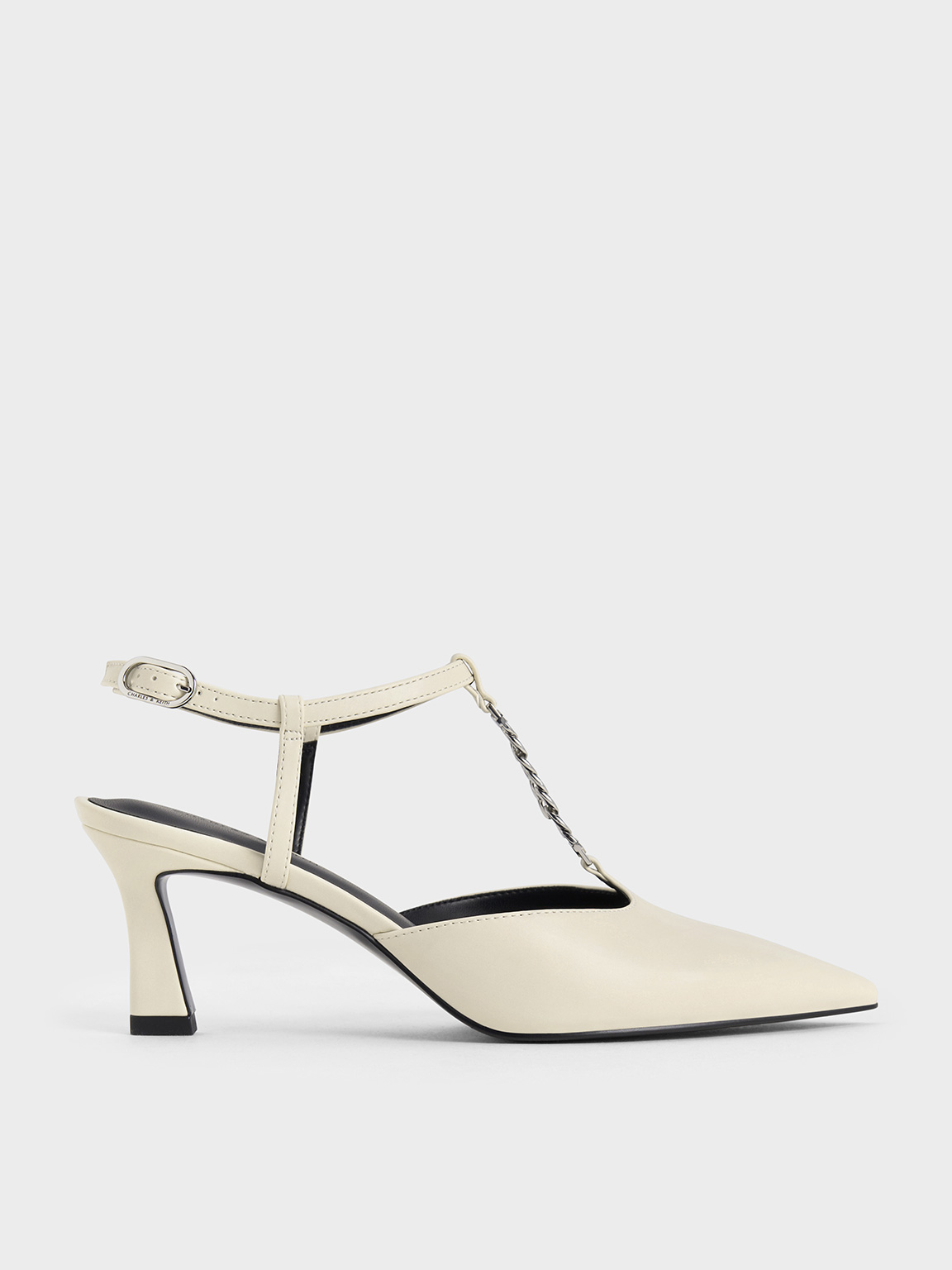 Chalk T-Bar Chain-Link Pointed-Toe Pumps - CHARLES & KEITH US