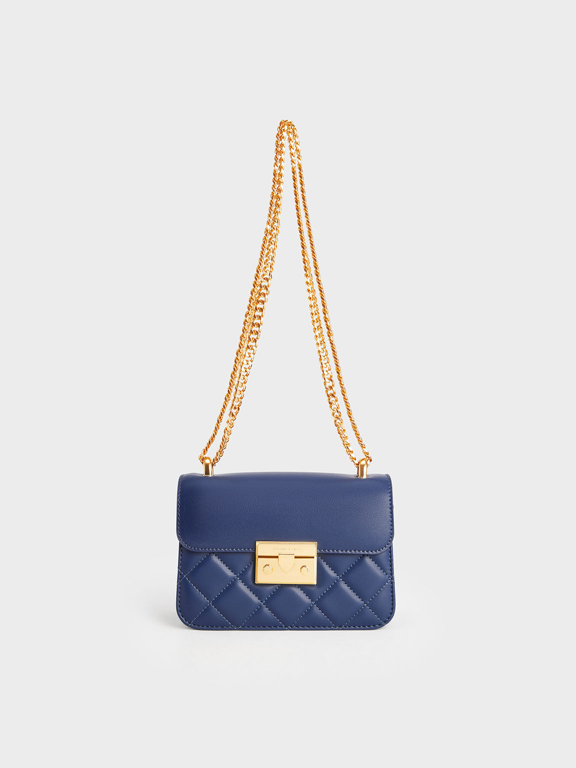 Navy Metallic Push-Lock Chain Bag - CHARLES & KEITH IL