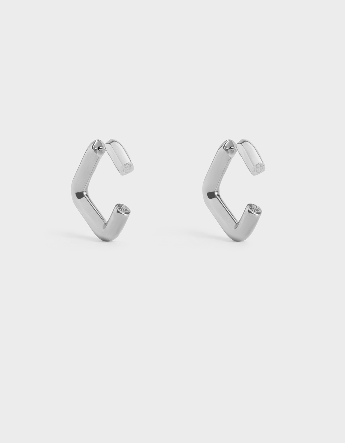 Silver Angular Hoop Earrings - CHARLES & KEITH SG