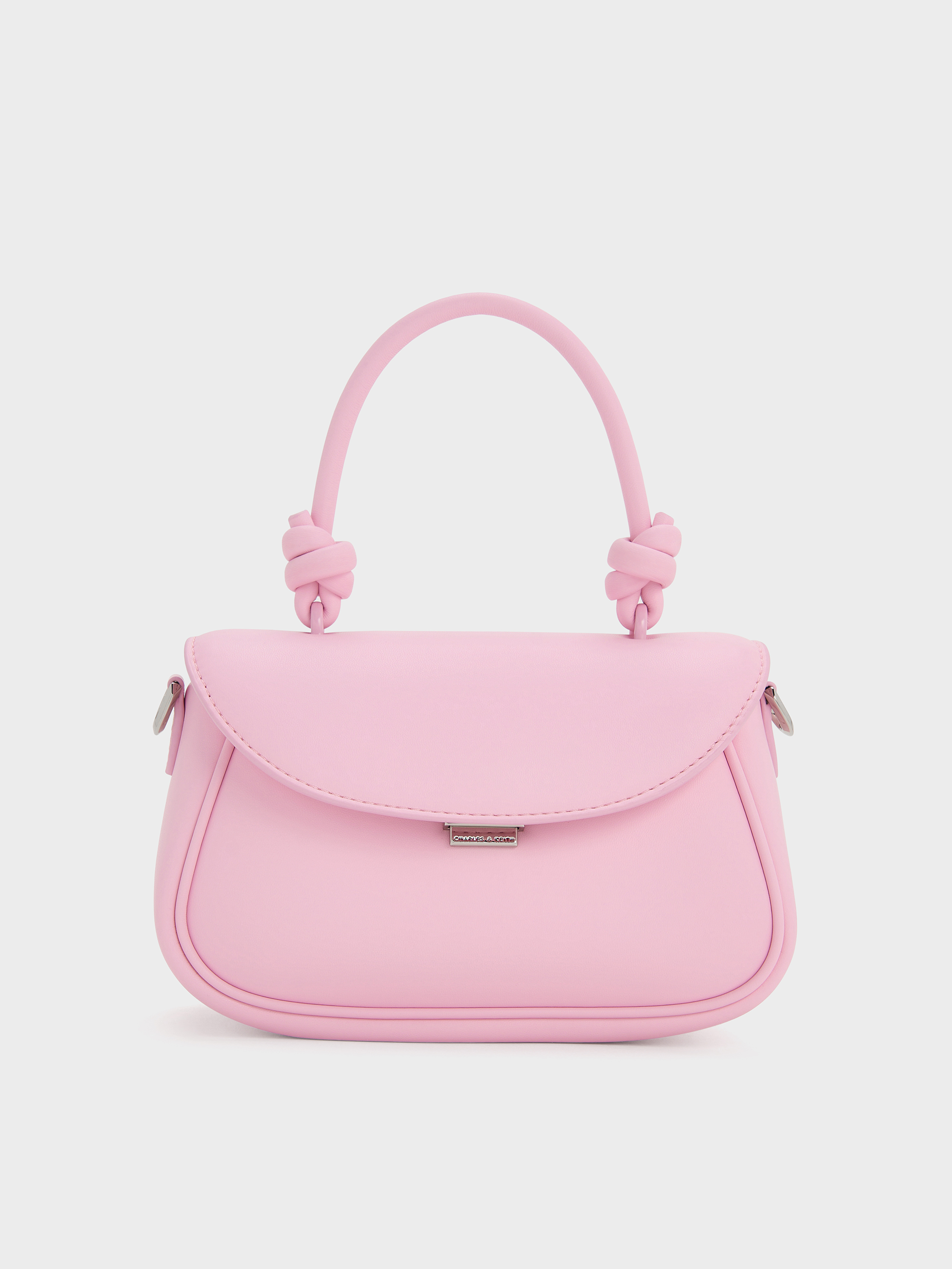 Bubblegum Pink Sammie Knotted-Handle Front-Flap Bag - CHARLES & KEITH KH