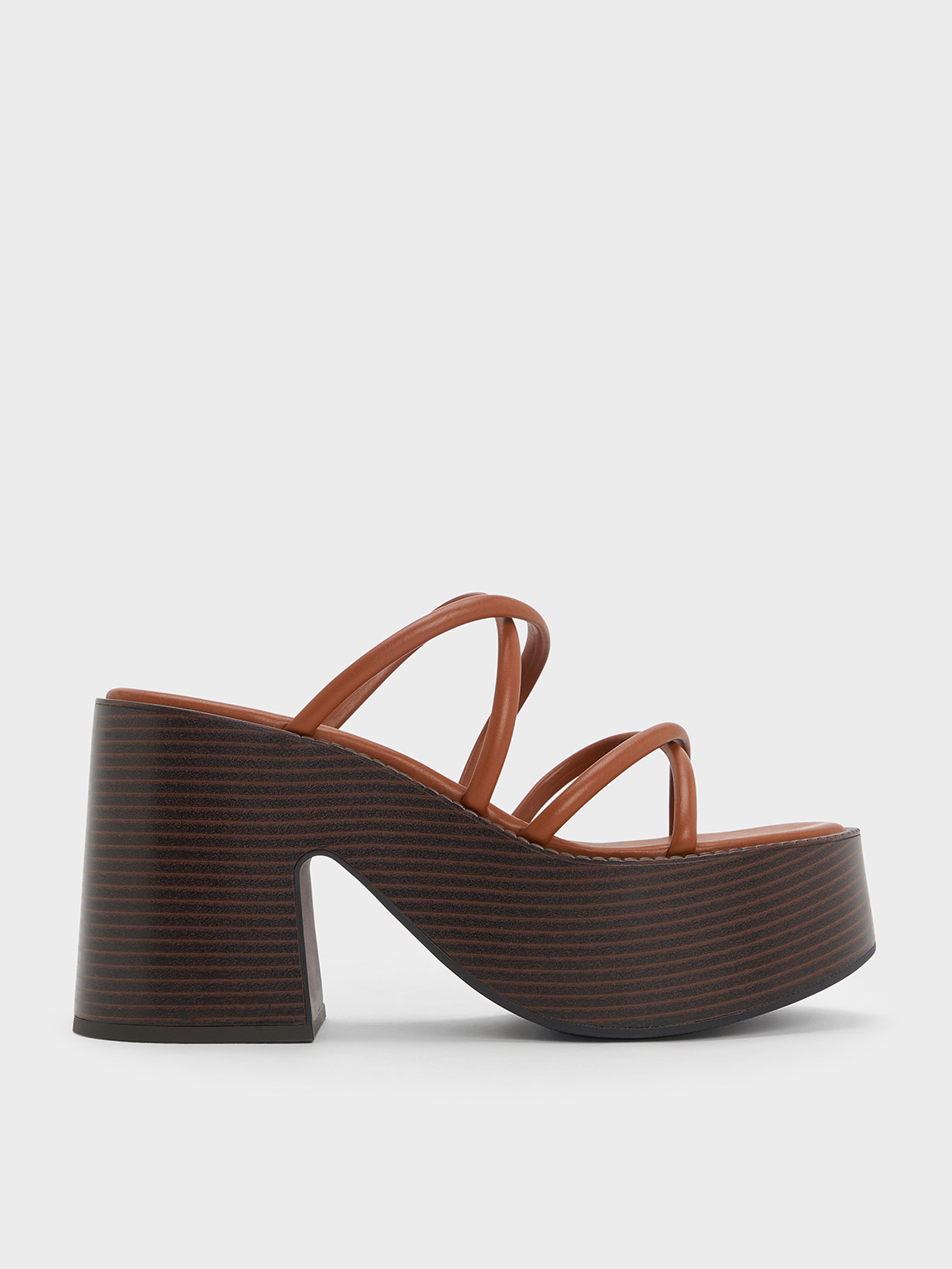 Brown Strappy Crossover Platform Mules - CHARLES & KEITH IL