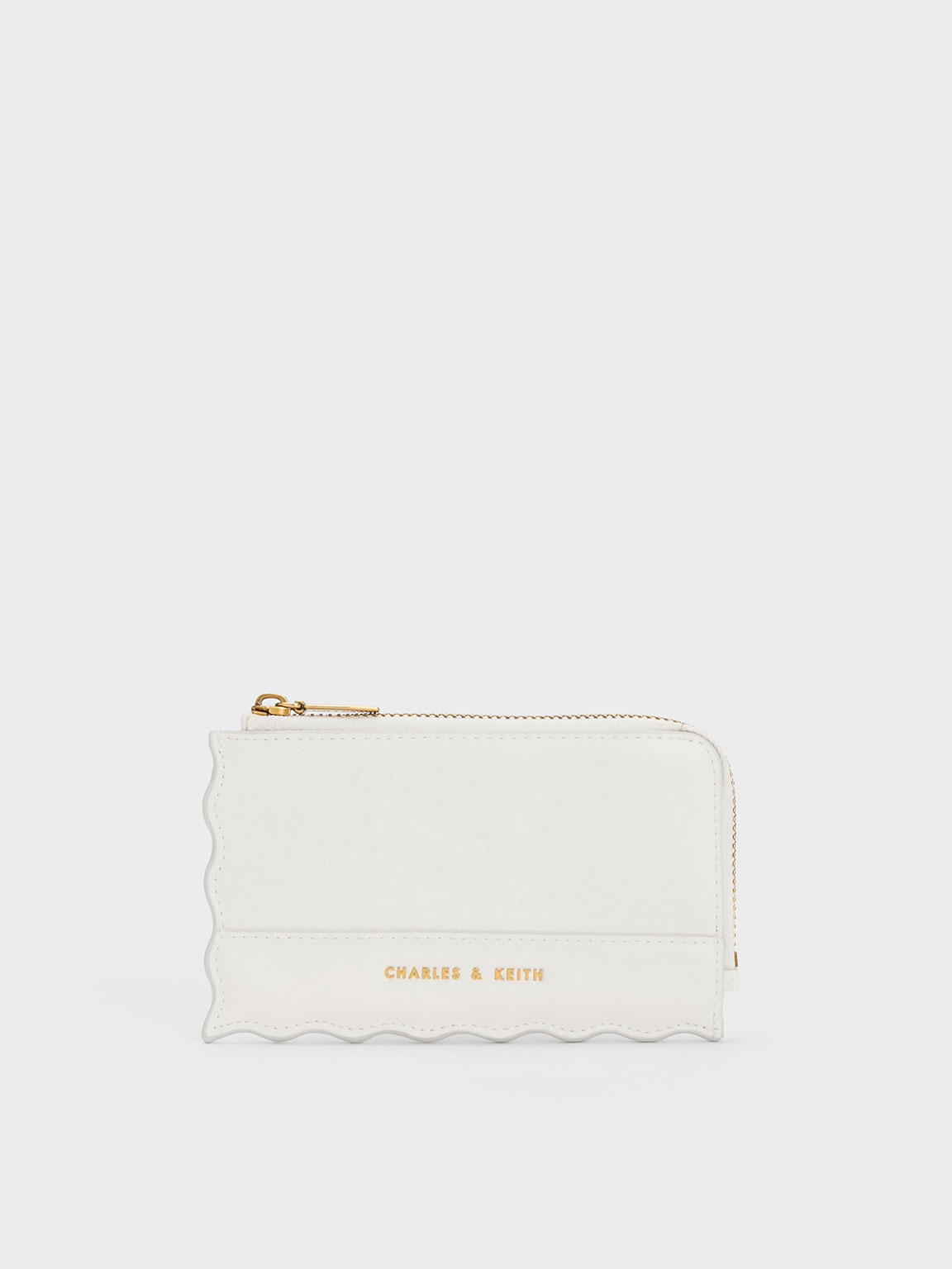 White Wavy Trim Zip Wallet - CHARLES & KEITH OM