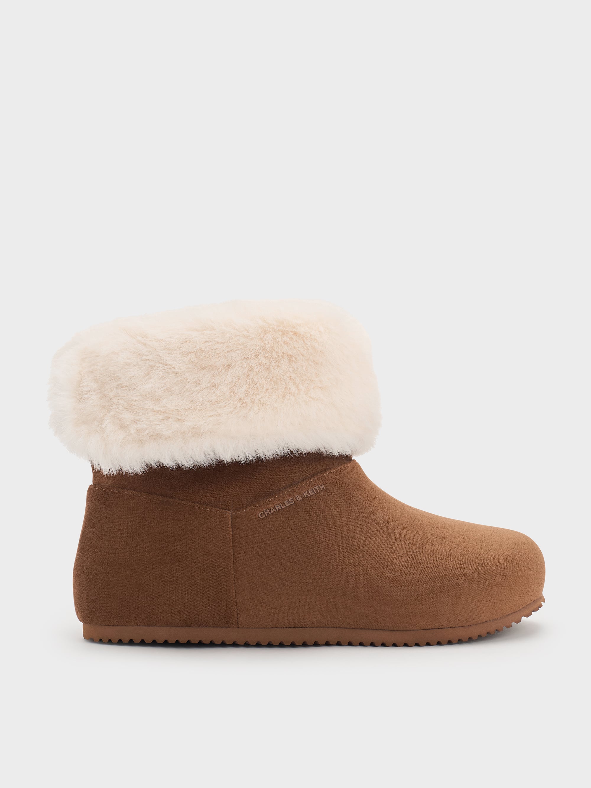 Brown Girls' Faux Suede & Faux Fur Foldover Ankle Boots - CHARLES ...