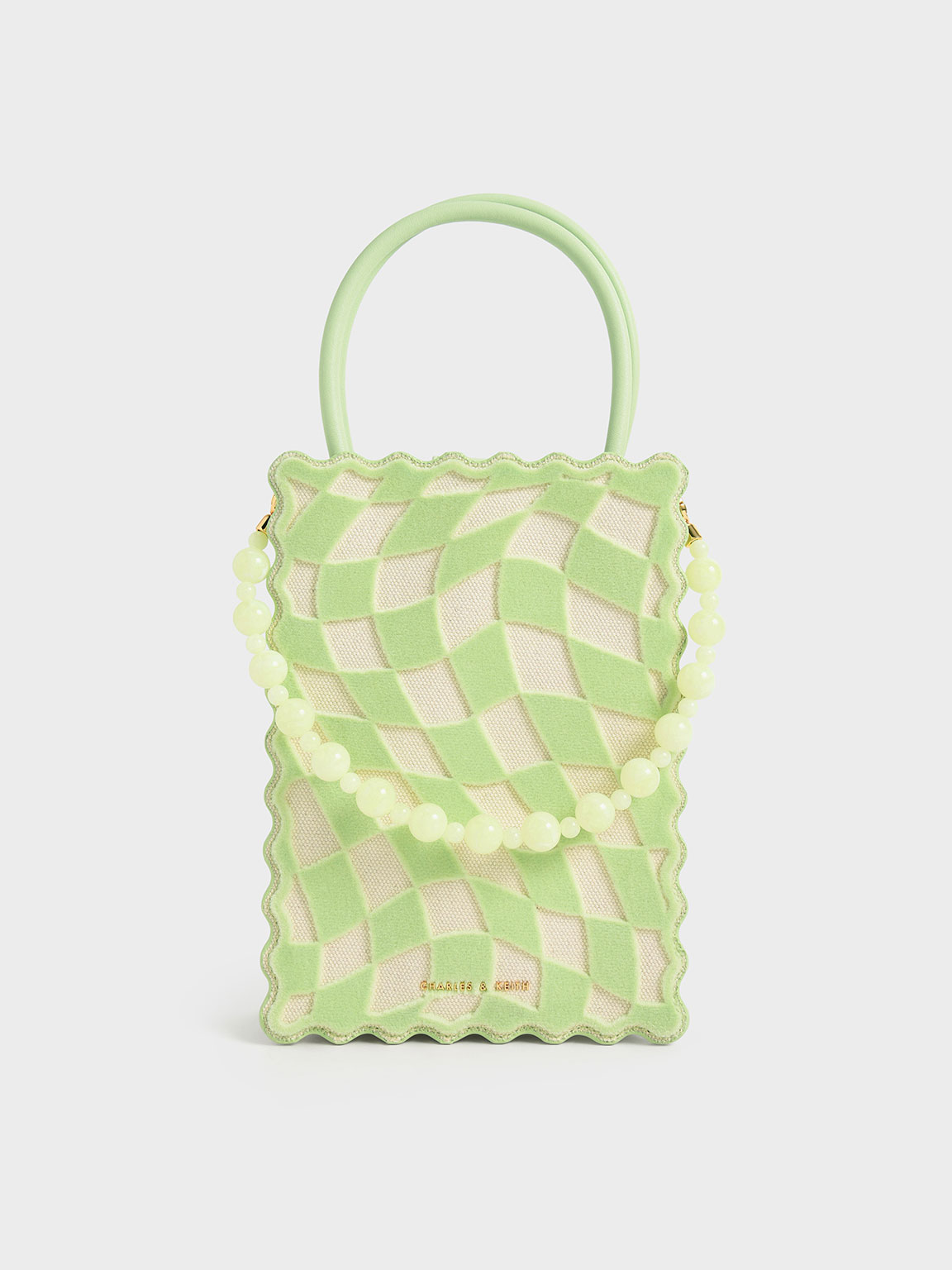 Mint Green Rowan Beaded Checkered Tote Bag - CHARLES & KEITH NZ