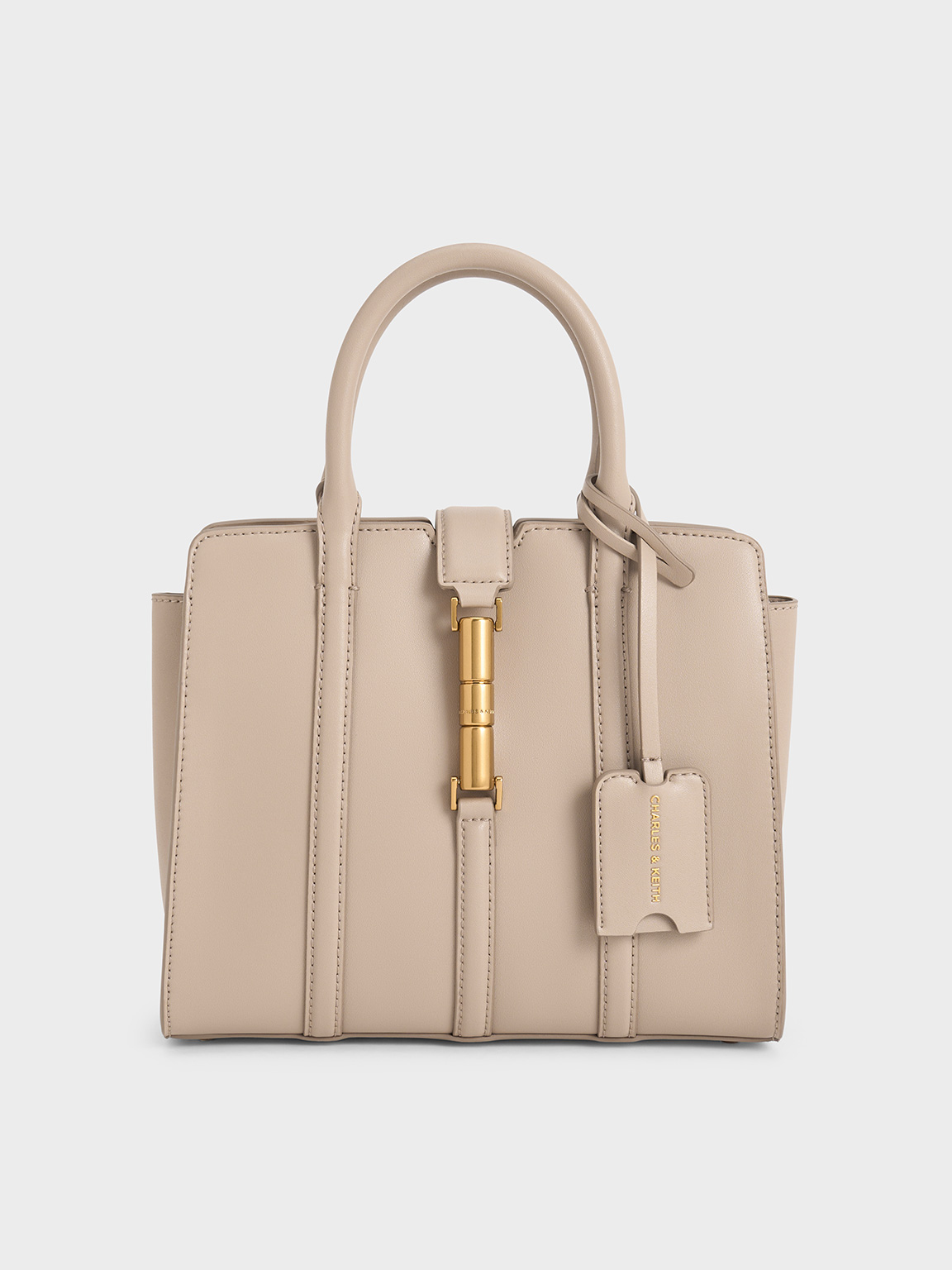 Taupe Cesia Metallic Accent Tote Bag - CHARLES & KEITH IL