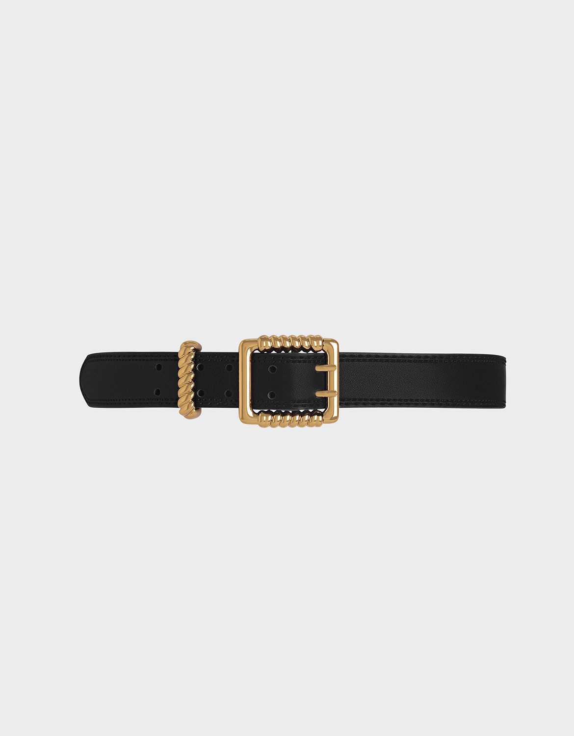 Black Textured Buckle Belt - CHARLES & KEITH CL