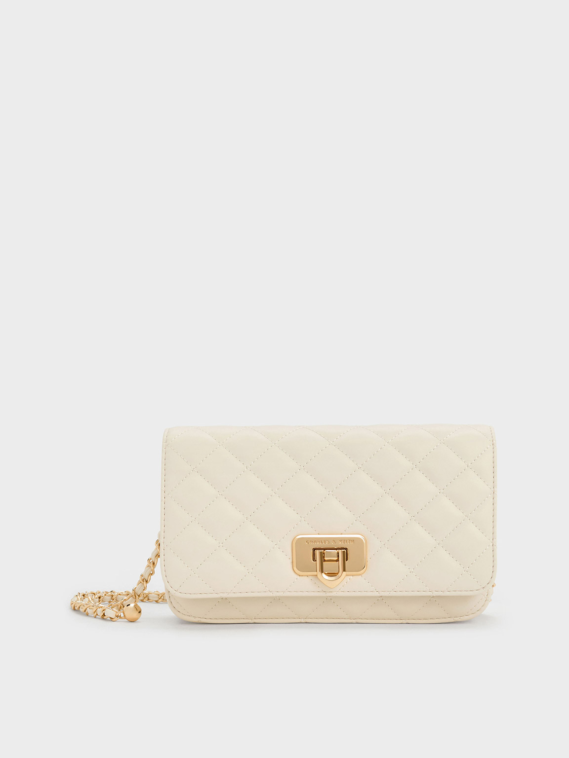 Cream Cressida Quilted Push-Lock Clutch - CHARLES & KEITH International