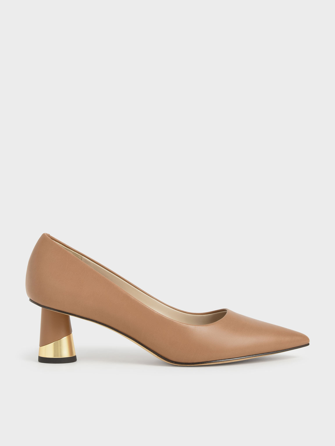 Camel Metallic Sculptural Heel Pumps - CHARLES & KEITH MO