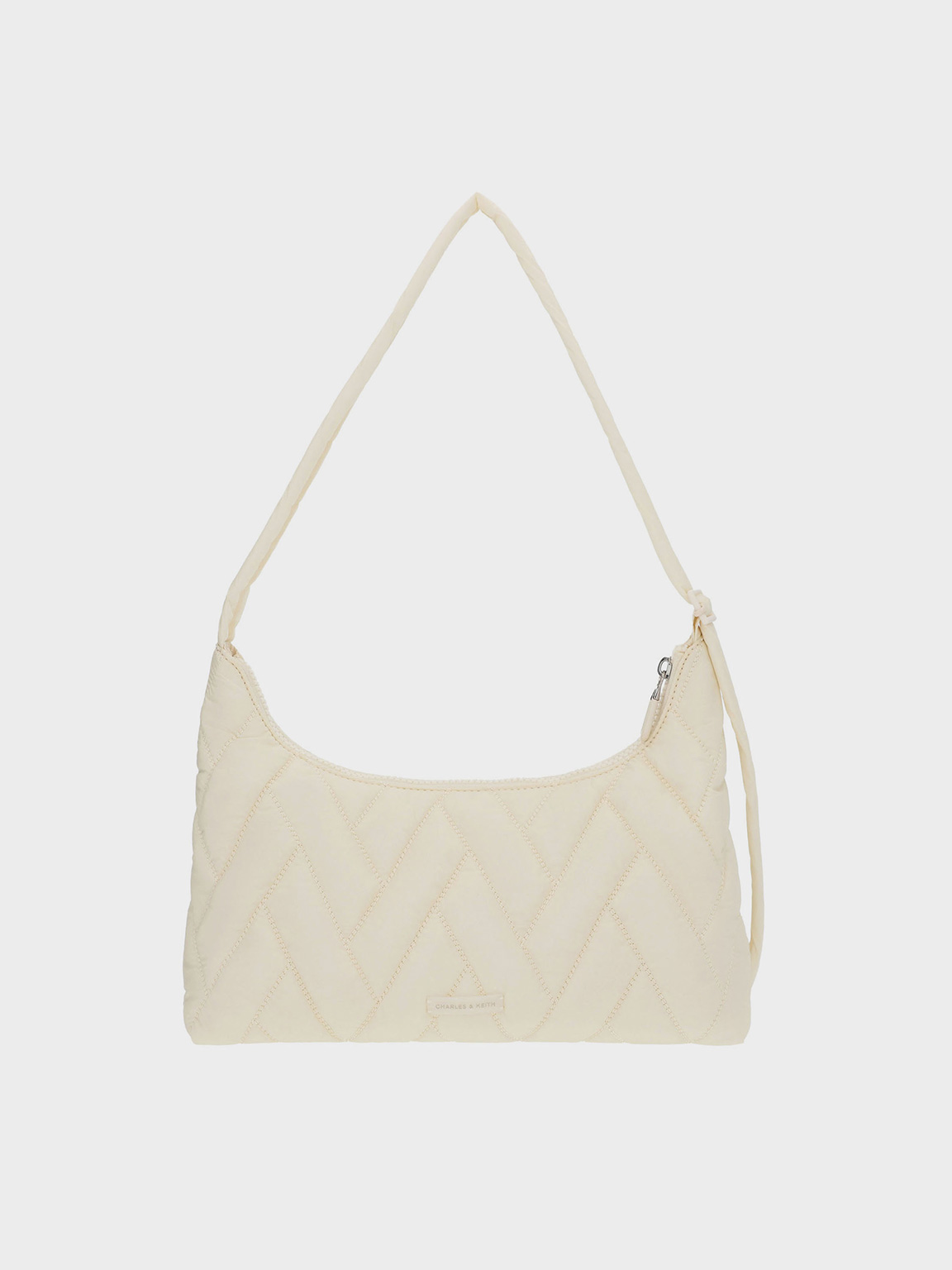 Cream Nylon Chevron Shoulder Bag - CHARLES & KEITH International