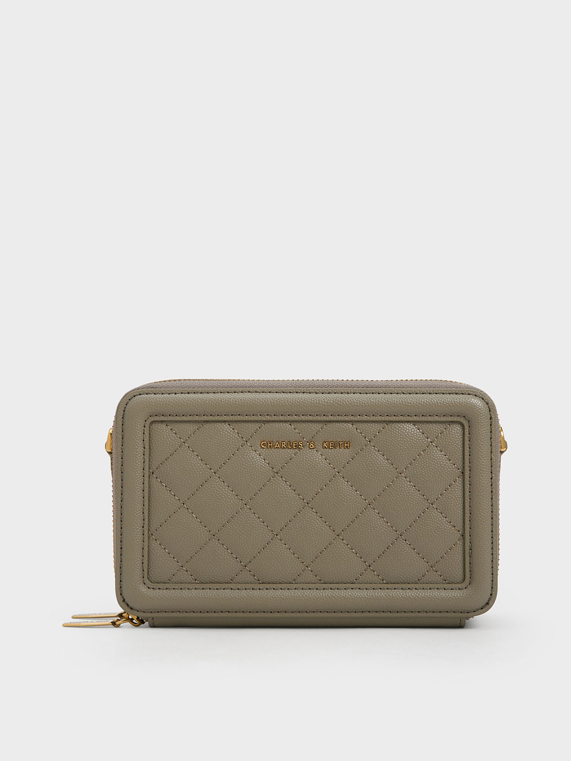 Khaki Quilted Boxy Long Wallet - CHARLES & KEITH MX