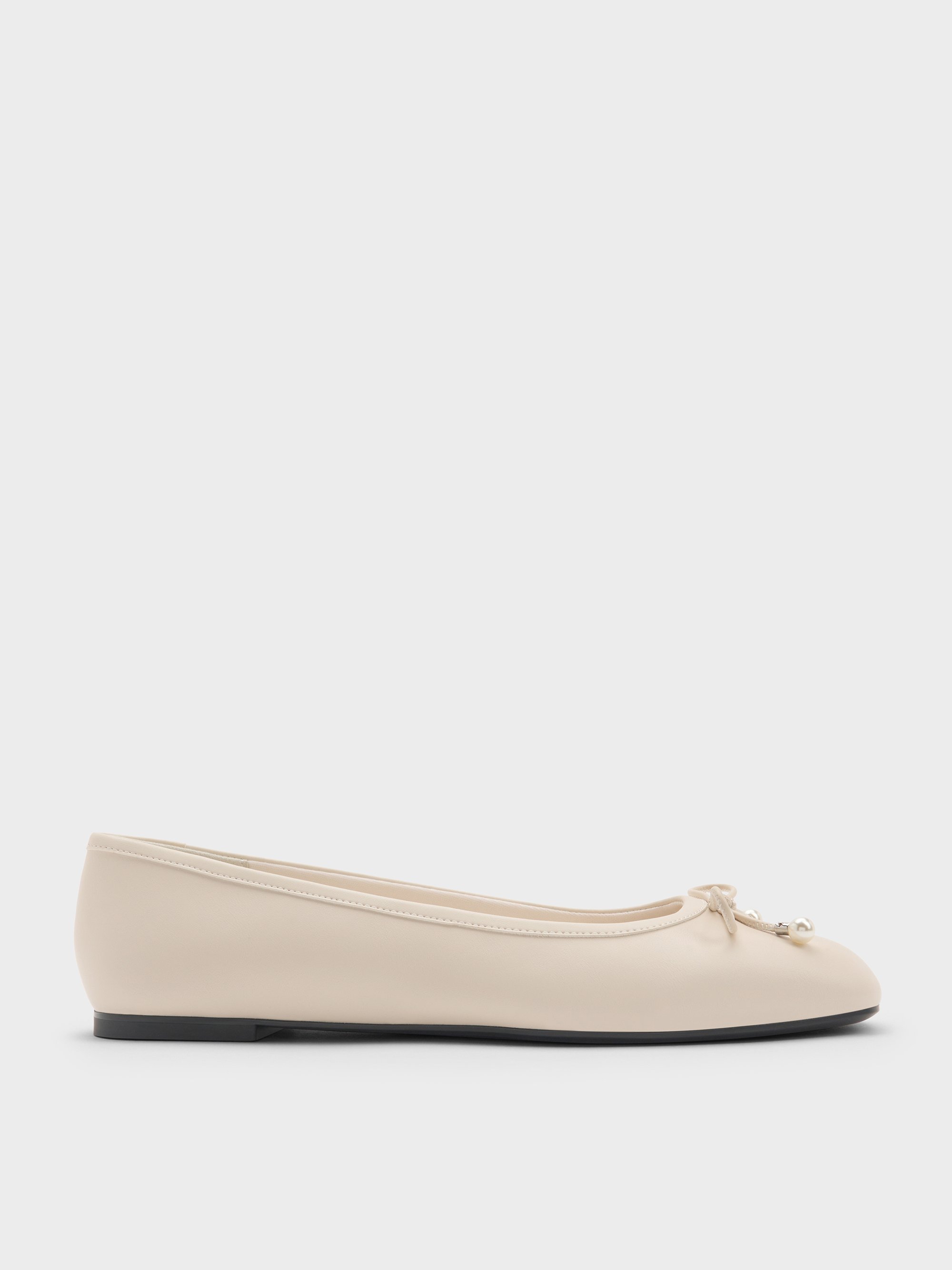 Chalk Barbara Pearl-Embellished Bow Ballet Flats - Chalk - Shoes ...