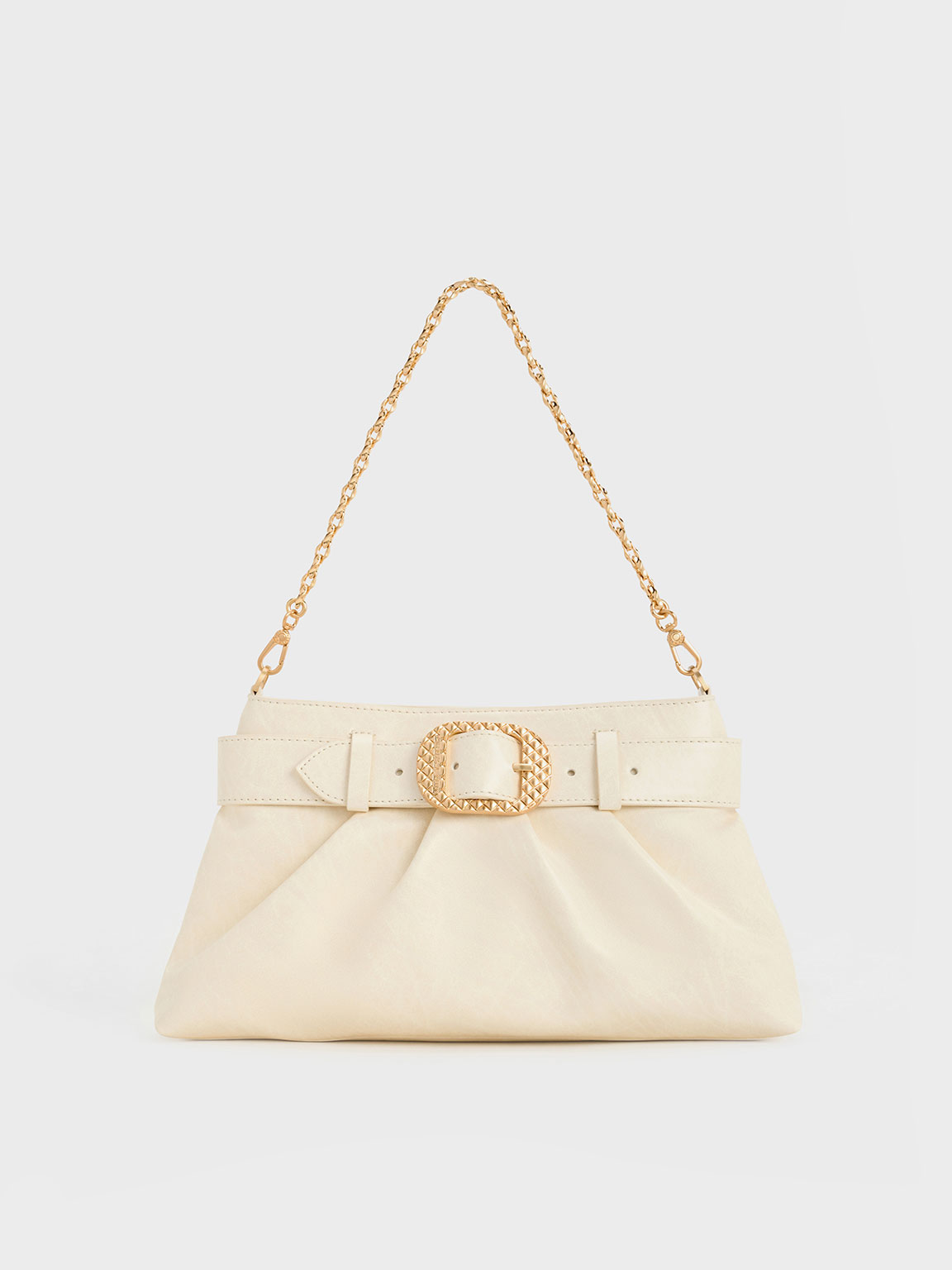 Cream Avis Belted Ruched Shoulder Bag - CHARLES & KEITH KH