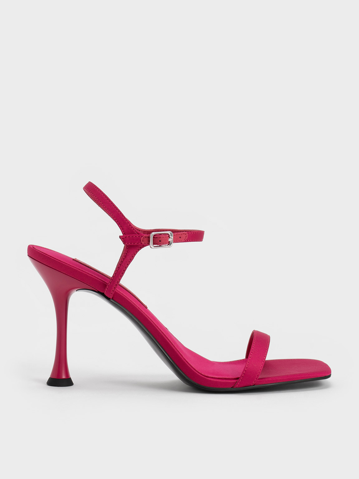 Red Spool Heel Satin Sandals - CHARLES & KEITH TW