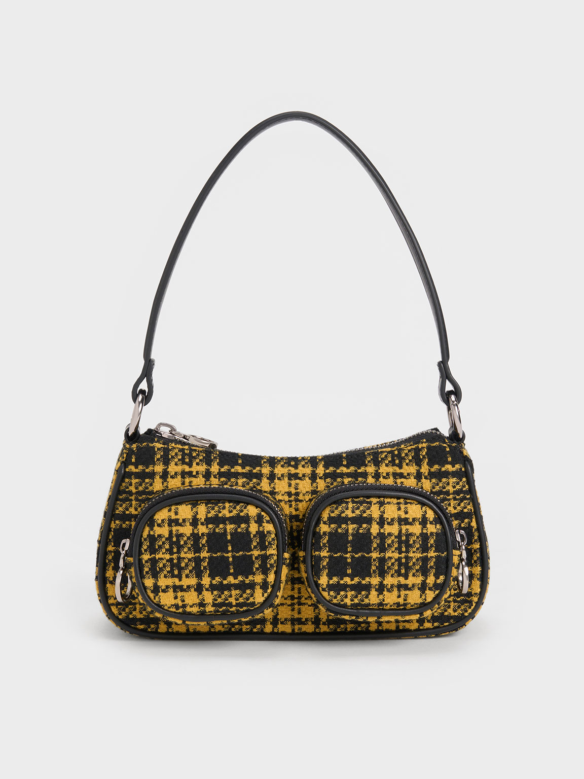 Multicoloured Woven Check-Print Shoulder Bag - CHARLES & KEITH CA