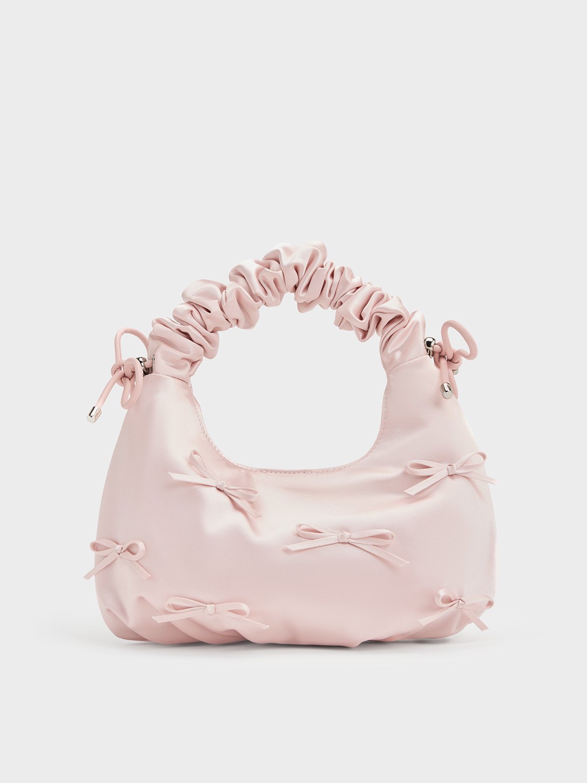 Baby Pink Satin Bow Ruched-Handle Bag - Baby Pink - Sale - CHARLES ...