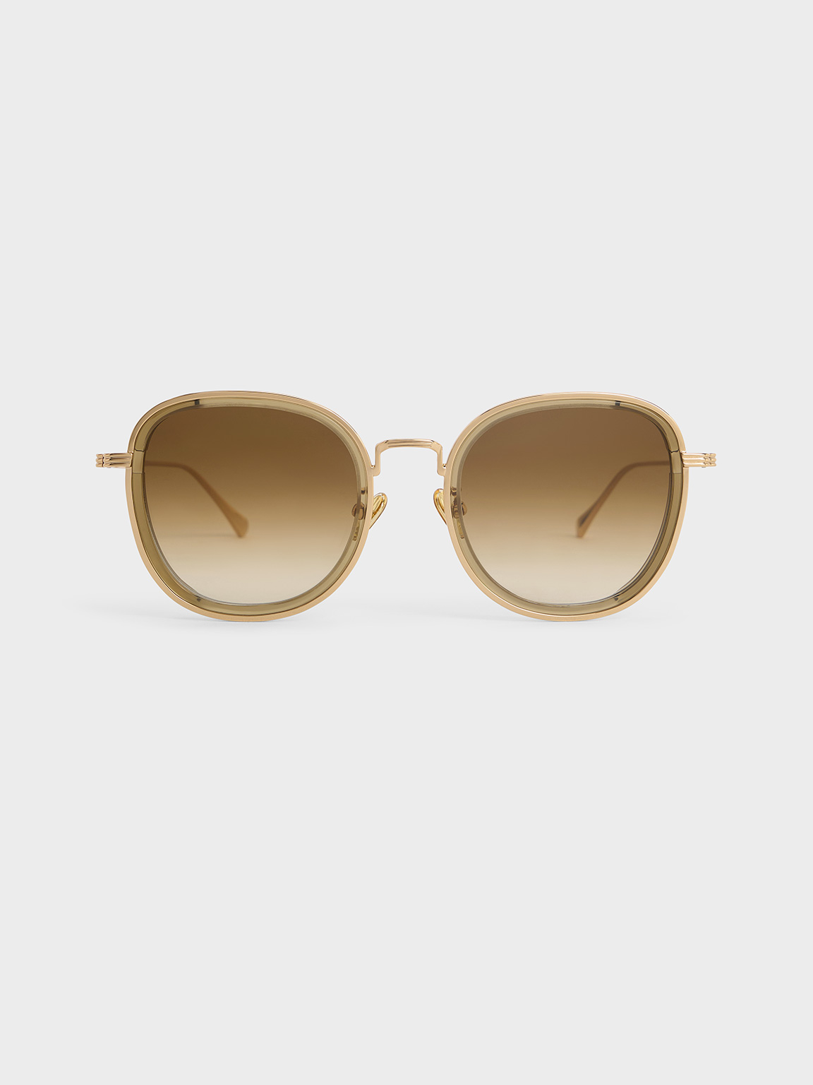 Khaki Lynx Recycled Acetate Metallic-Rim Oversized Sunglasses - CHARLES ...