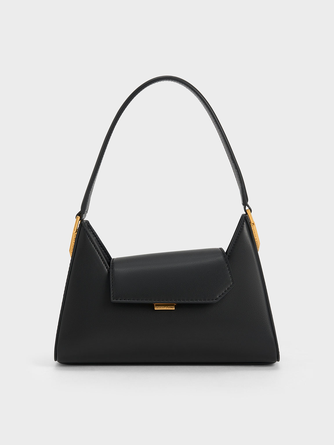 Black Front Flap Trapeze Shoulder Bag - CHARLES & KEITH CL