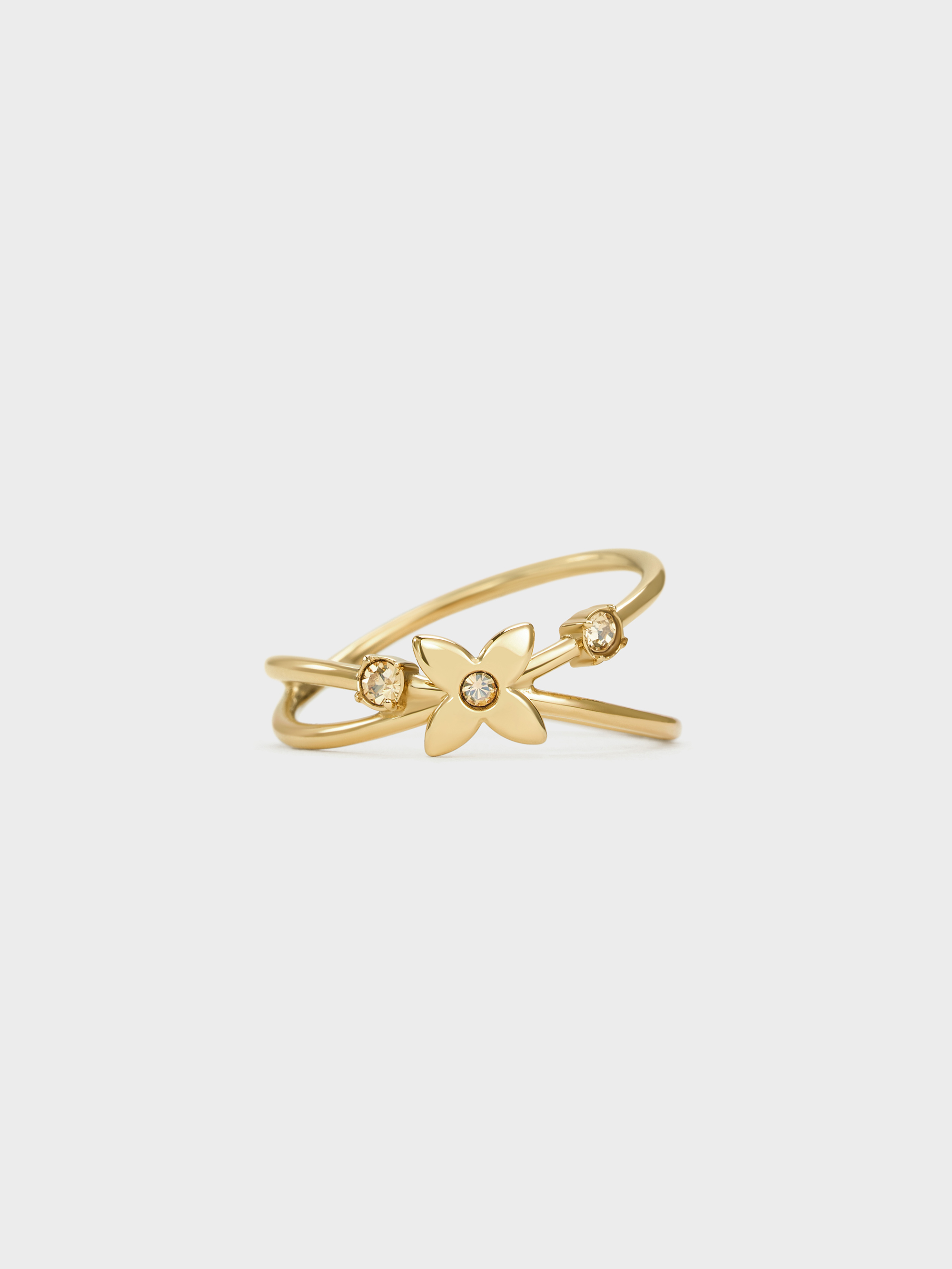 Gold Felicity Flower-Motif Crystal Crossover Ring - Gold - Accessories ...