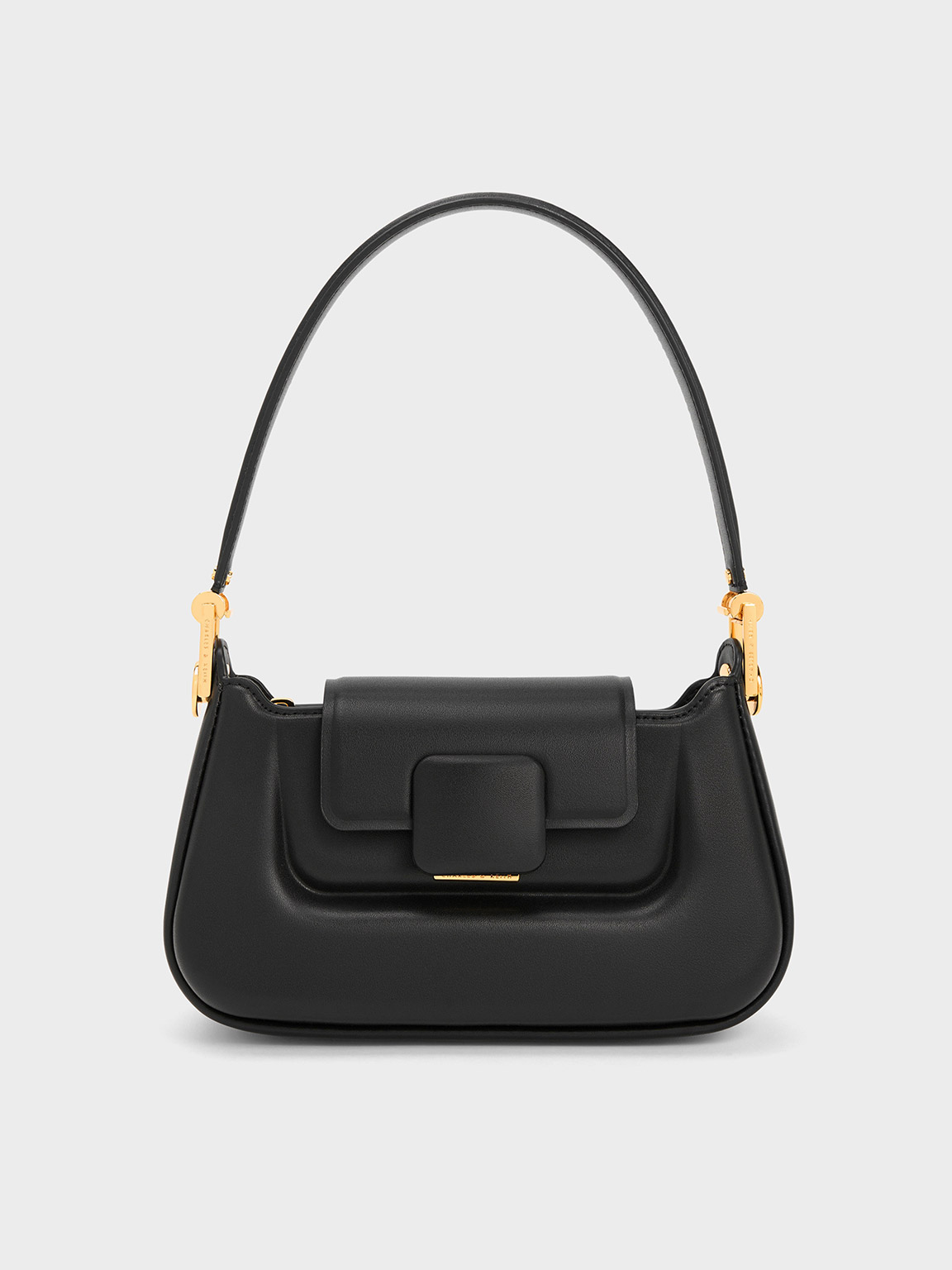 Black Koa Push-Lock Top Handle Bag - CHARLES & KEITH AW
