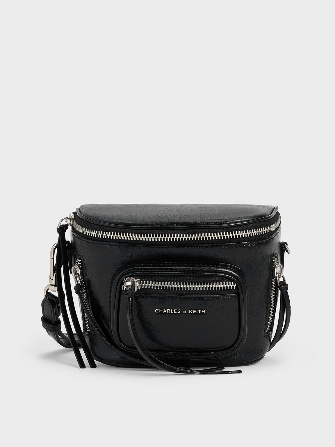 Noir Xylia Multi-Zip Crossbody Bag - CHARLES & KEITH LK