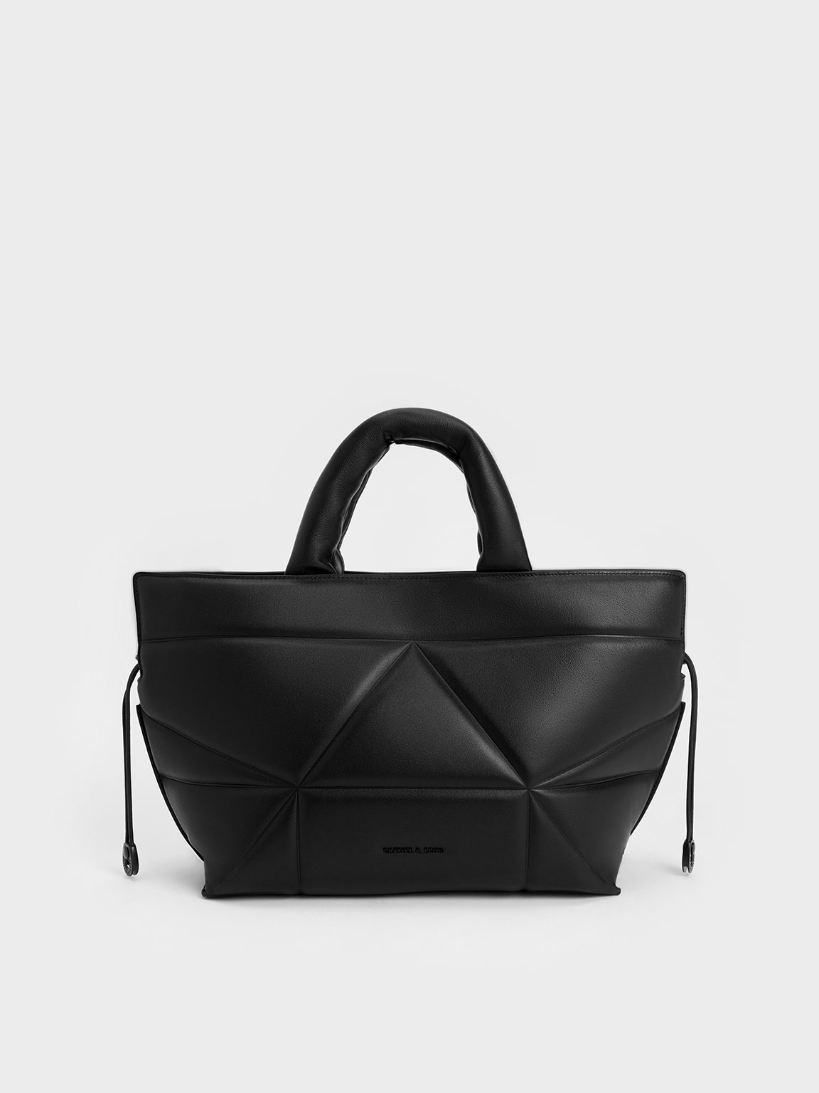 Black Nina Leather Drawstring Slouchy Tote Bag - CHARLES & KEITH KR
