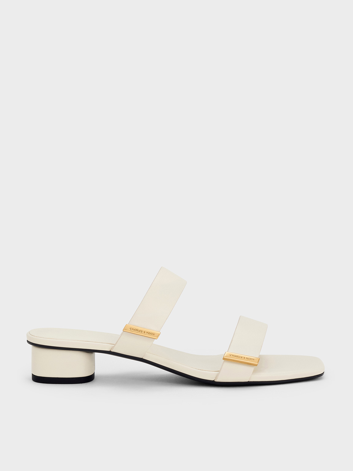 Chalk Metallic-Accent Double-Strap Heeled Sandals - CHARLES & KEITH MY