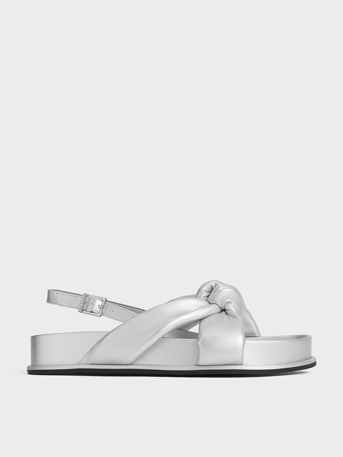 Silver Rosetta Metallic Knotted Puffy Sandals - CHARLES & KEITH SG