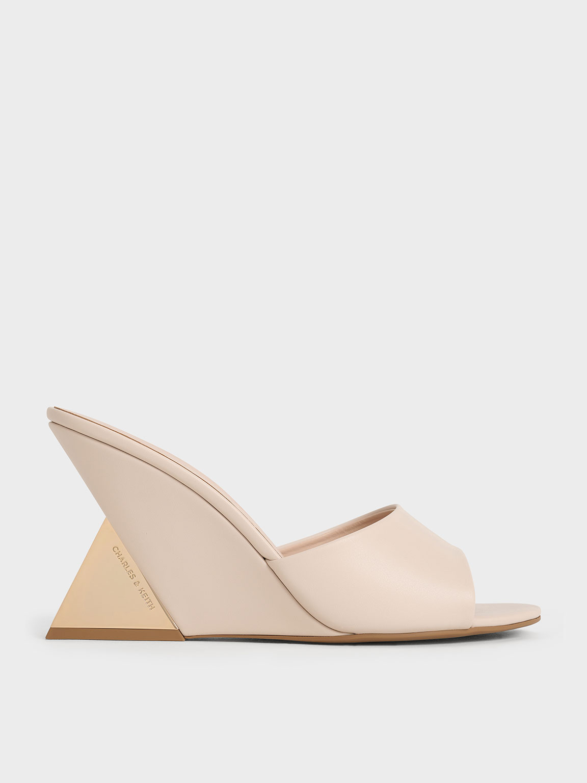 Cream Triangle-Heel Wedge Mules - CHARLES & KEITH BR