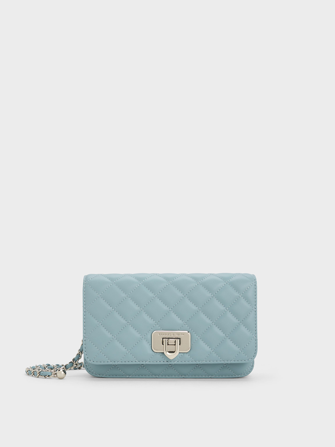 Slate Blue Cressida Quilted Push-Lock Clutch - CHARLES & KEITH MO