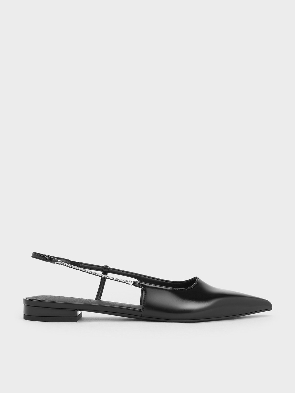 Black Box Chain-Strap Pointed-Toe Slingback Flats - CHARLES & KEITH TW